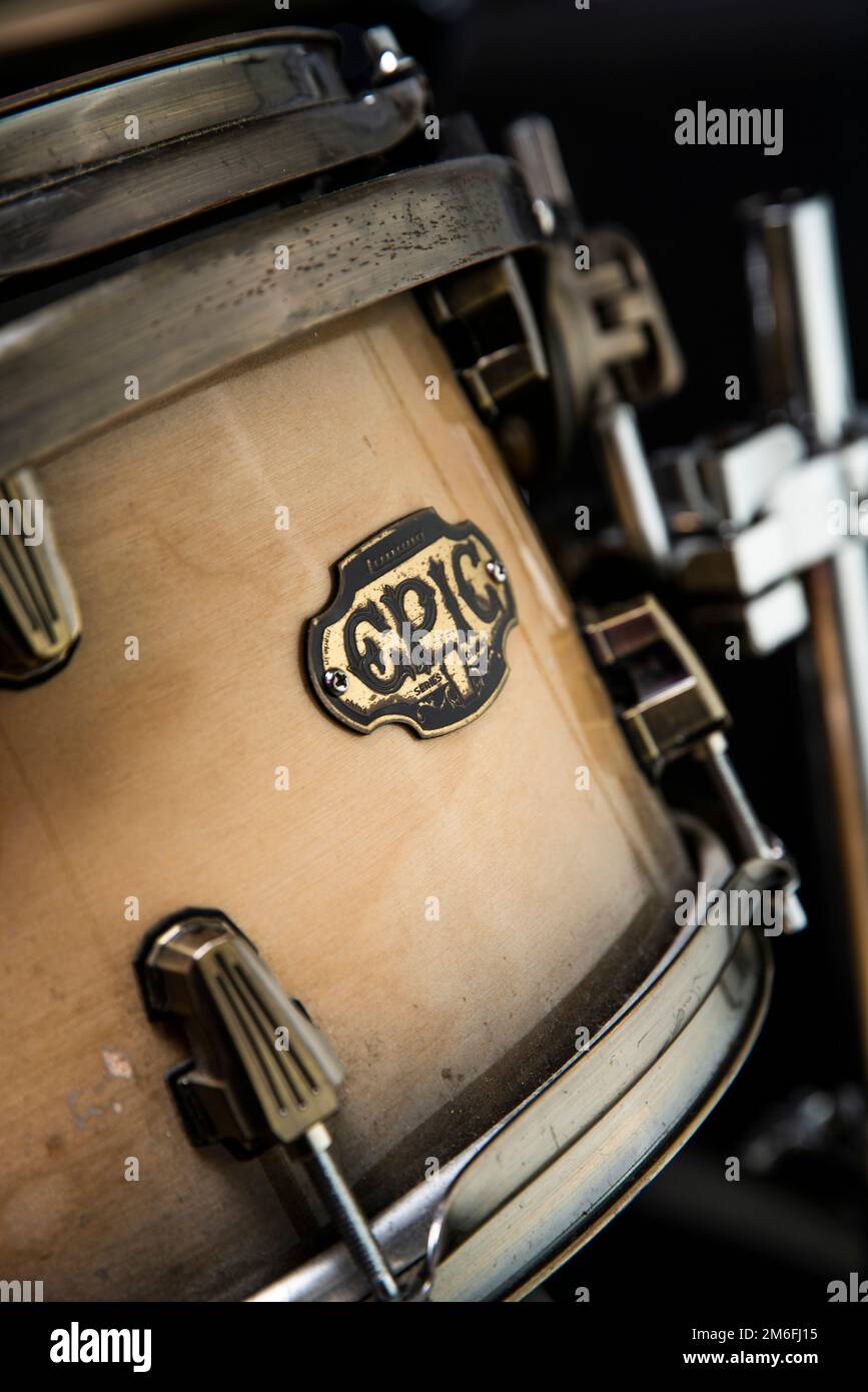 Idles drummer Jon Beavis's kit photographed at Factory Studios, Bristol ...