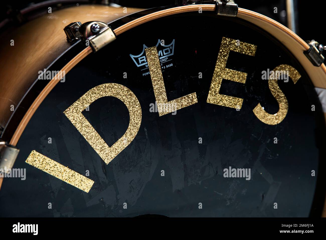 Idles drummer Jon Beavis's kit photographed at Factory Studios, Bristol ...