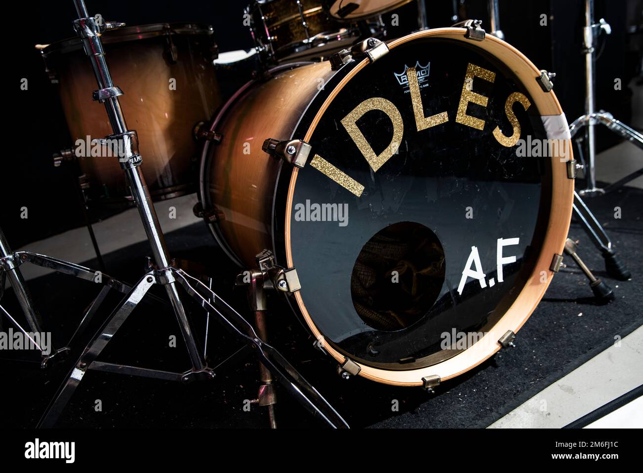 Idles drummer Jon Beavis's kit photographed at Factory Studios, Bristol ...