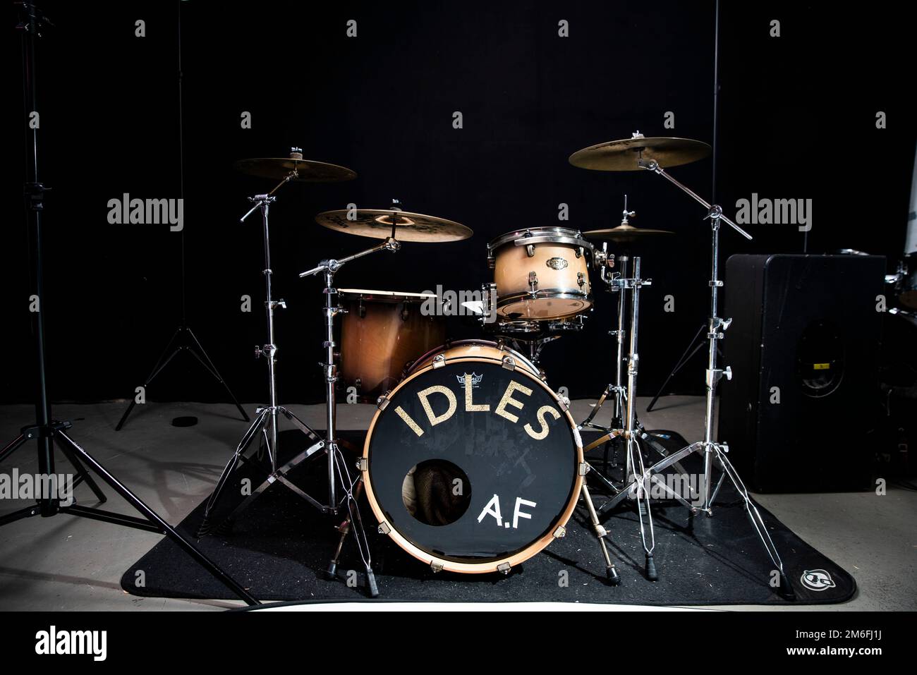 Idles drummer Jon Beavis's kit photographed at Factory Studios, Bristol ...