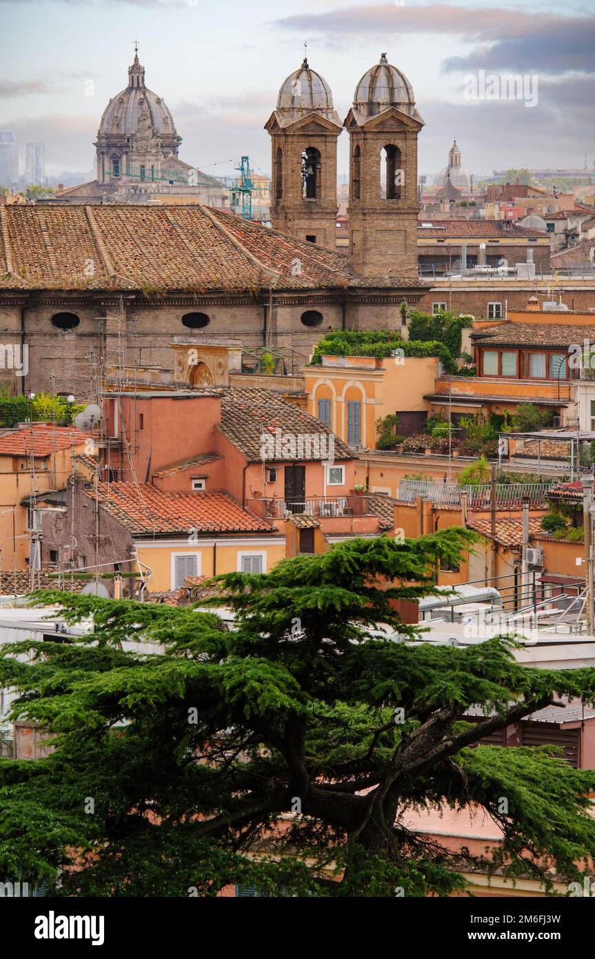 Panoramic view to Rome rooftops with catholic basilics and monuments ...