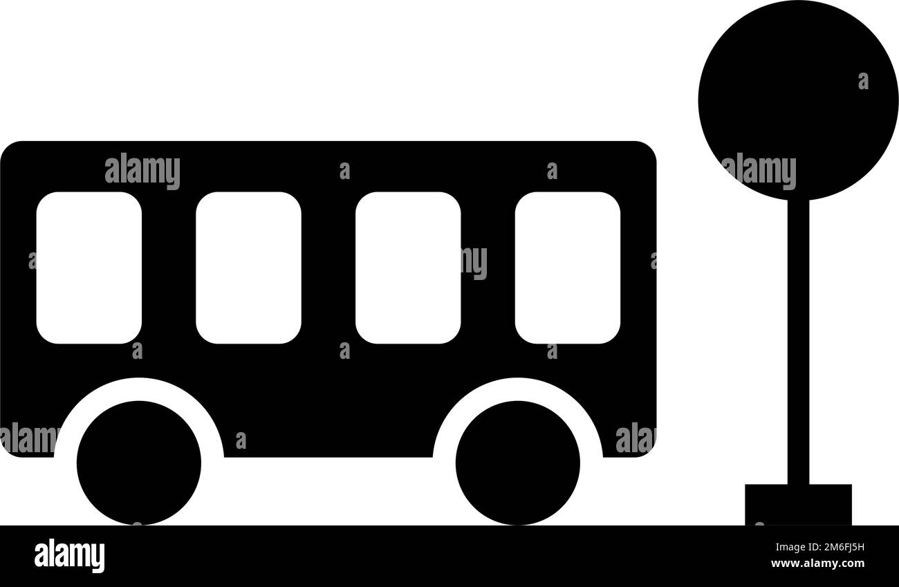Bus silhouette icon and bus stop pole icon. Bus terminal. Editable ...
