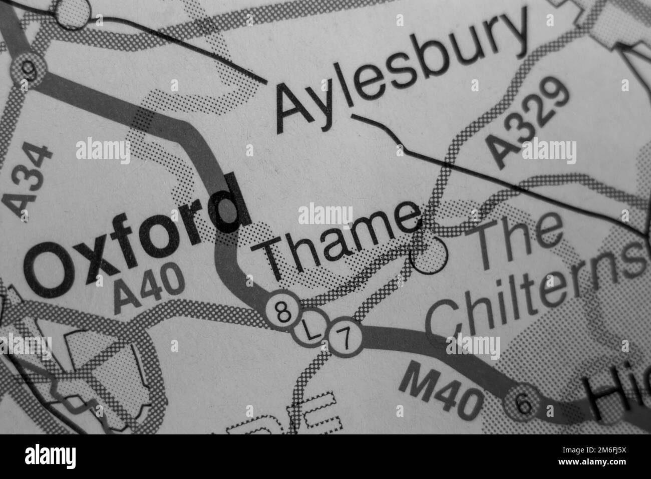 Thame, United Kingdom atlas map town name - black and white Stock Photo - Alamy
