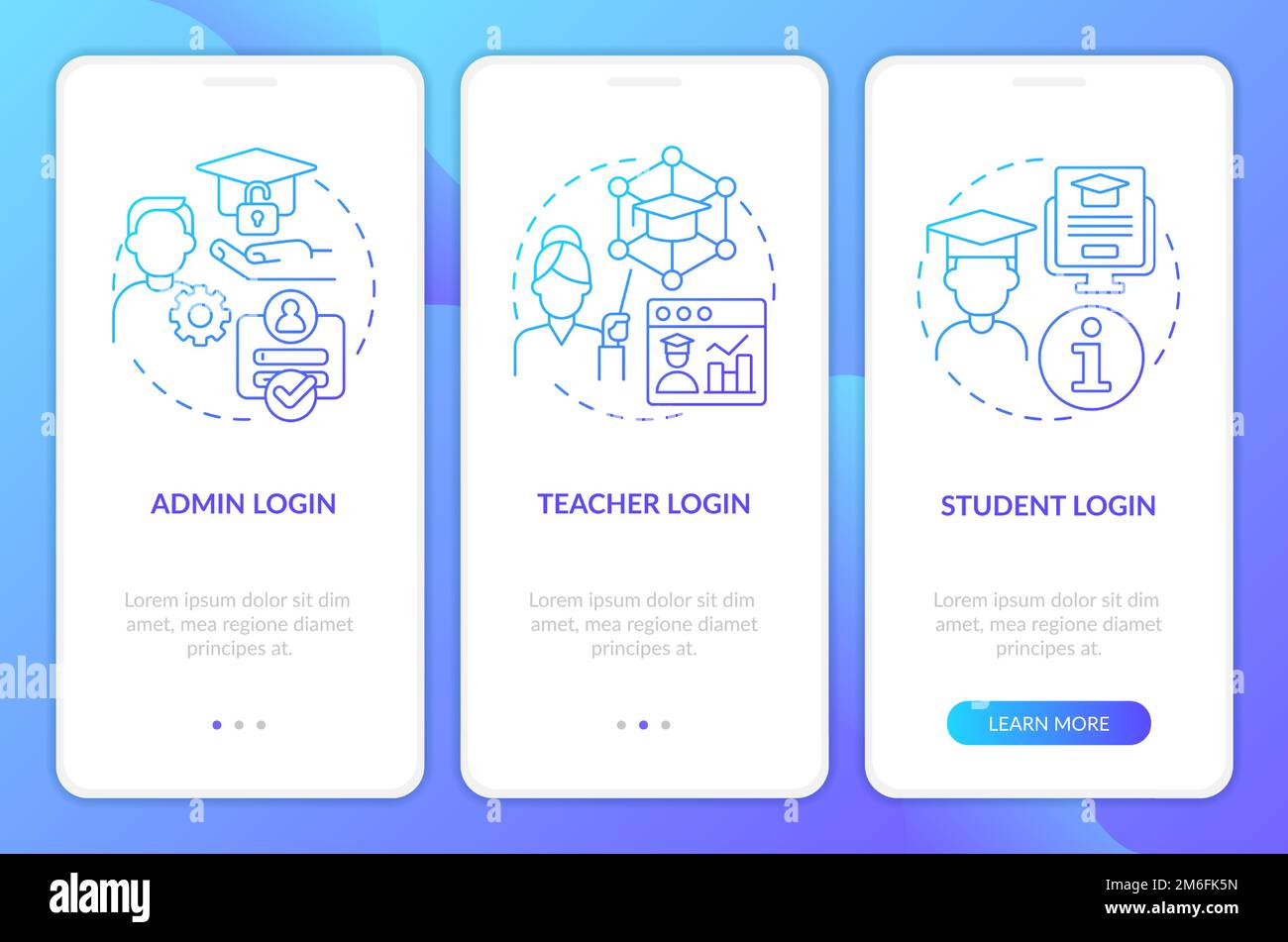 Learning management system access blue gradient onboarding mobile app ...
