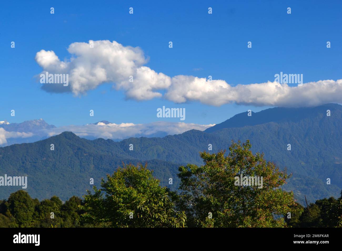 Panorama view of majestic Himalayan mountain range with snowy peaks ...