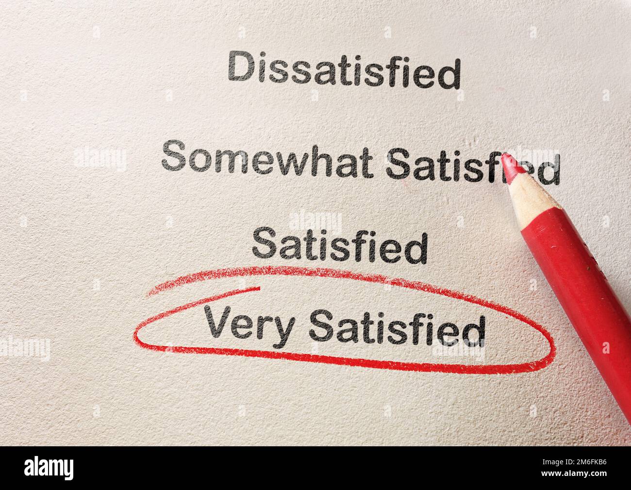 Customer satisfaction survey with Very Satisfied text circled in red ...