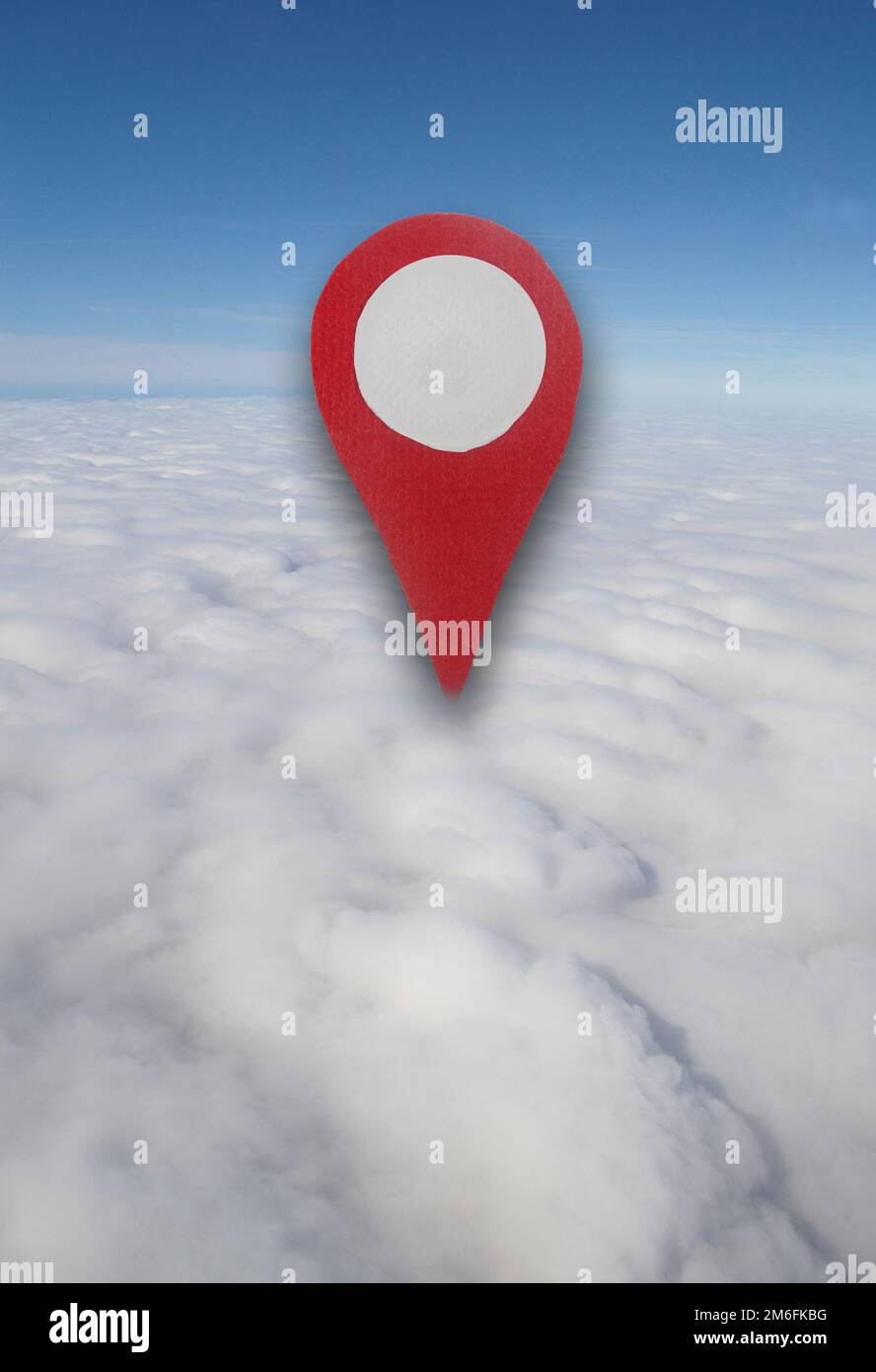 Aerial view of blue sky, clouds and horizon with a red locator Stock ...