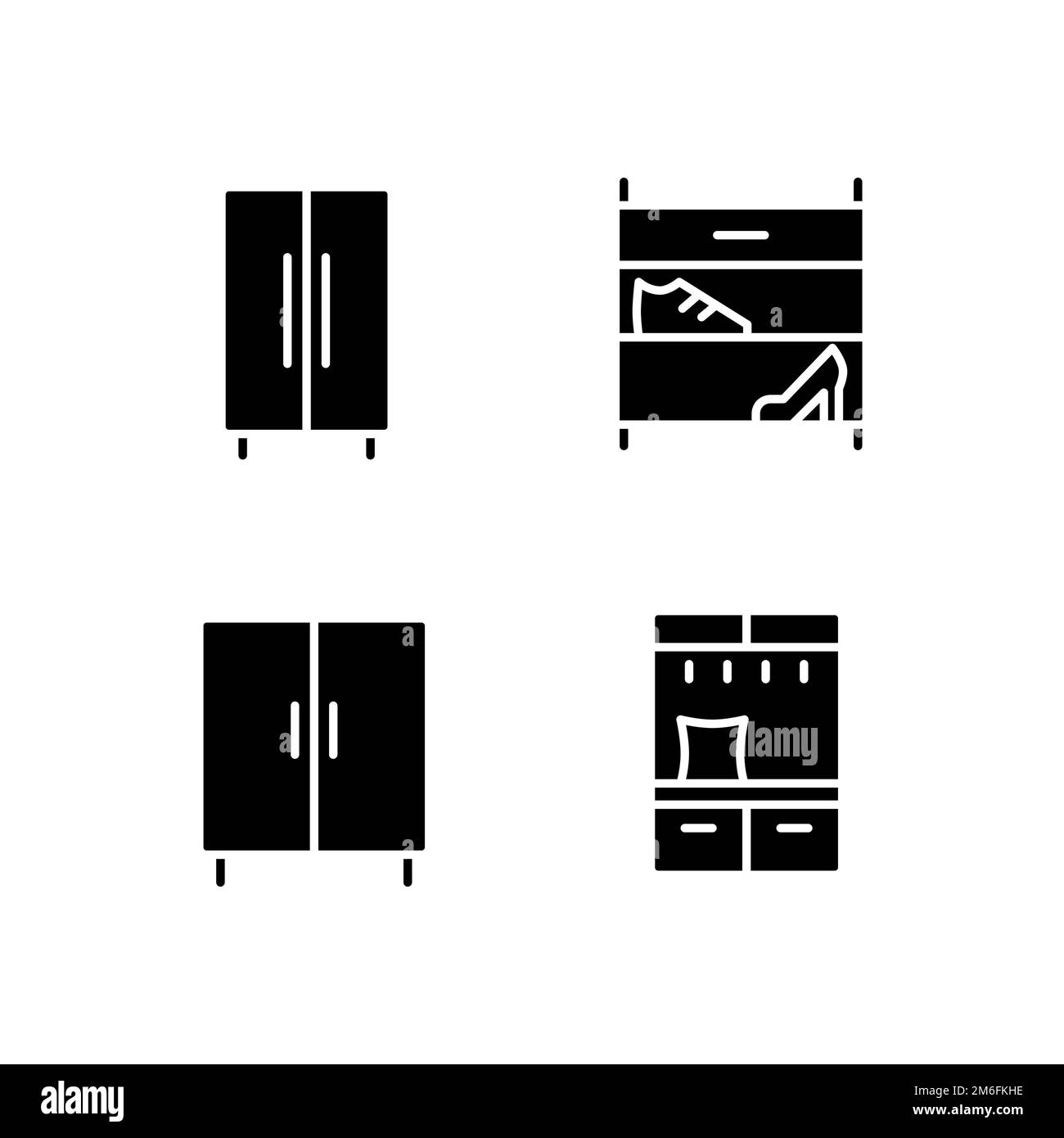Furniture for clothes and shoes storage black glyph icons set on white ...