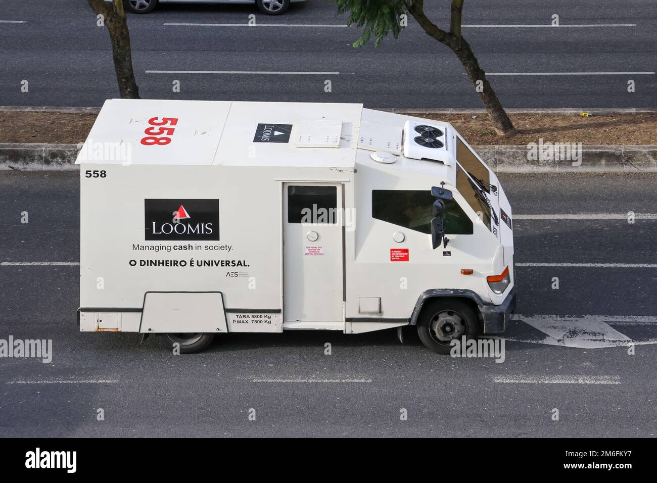 The white Vehicle for transporting valuables from the security company ...