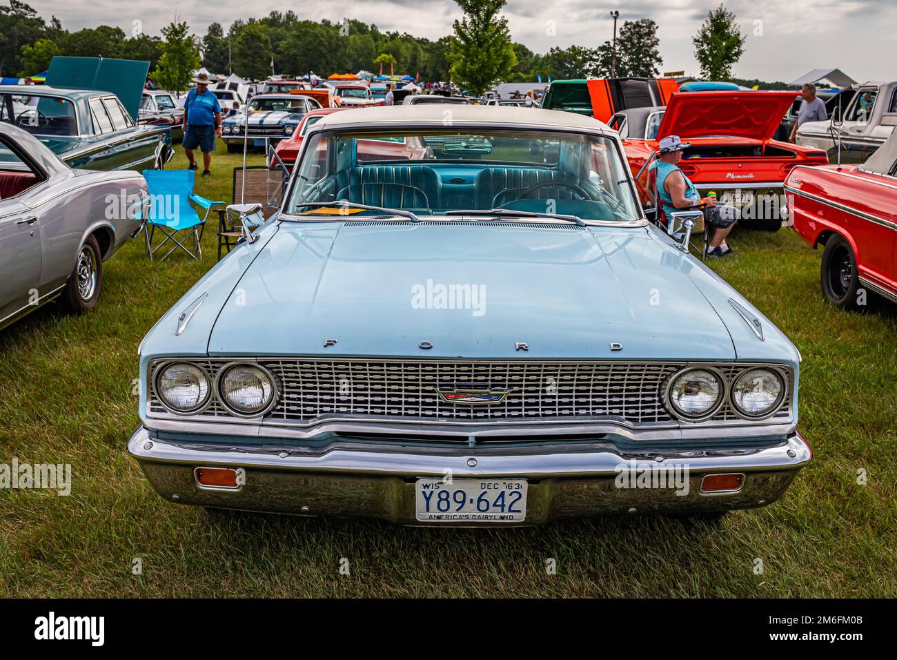 Iola, WI - July 07, 2022: High perspective front view of a 1963 Ford ...