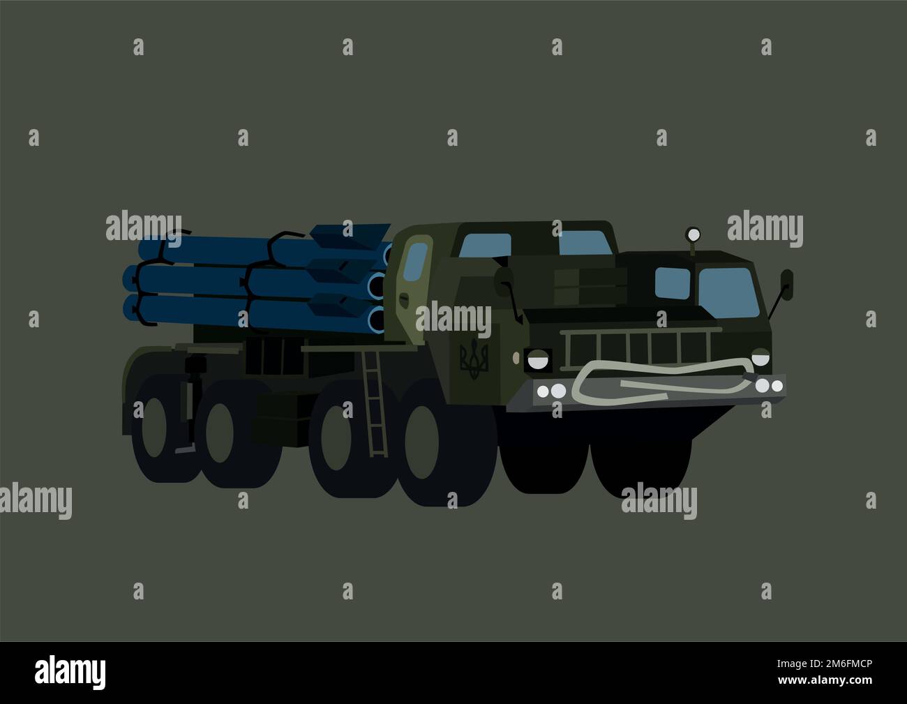 illustration of military multiple rocket launcher isolated on grey ...
