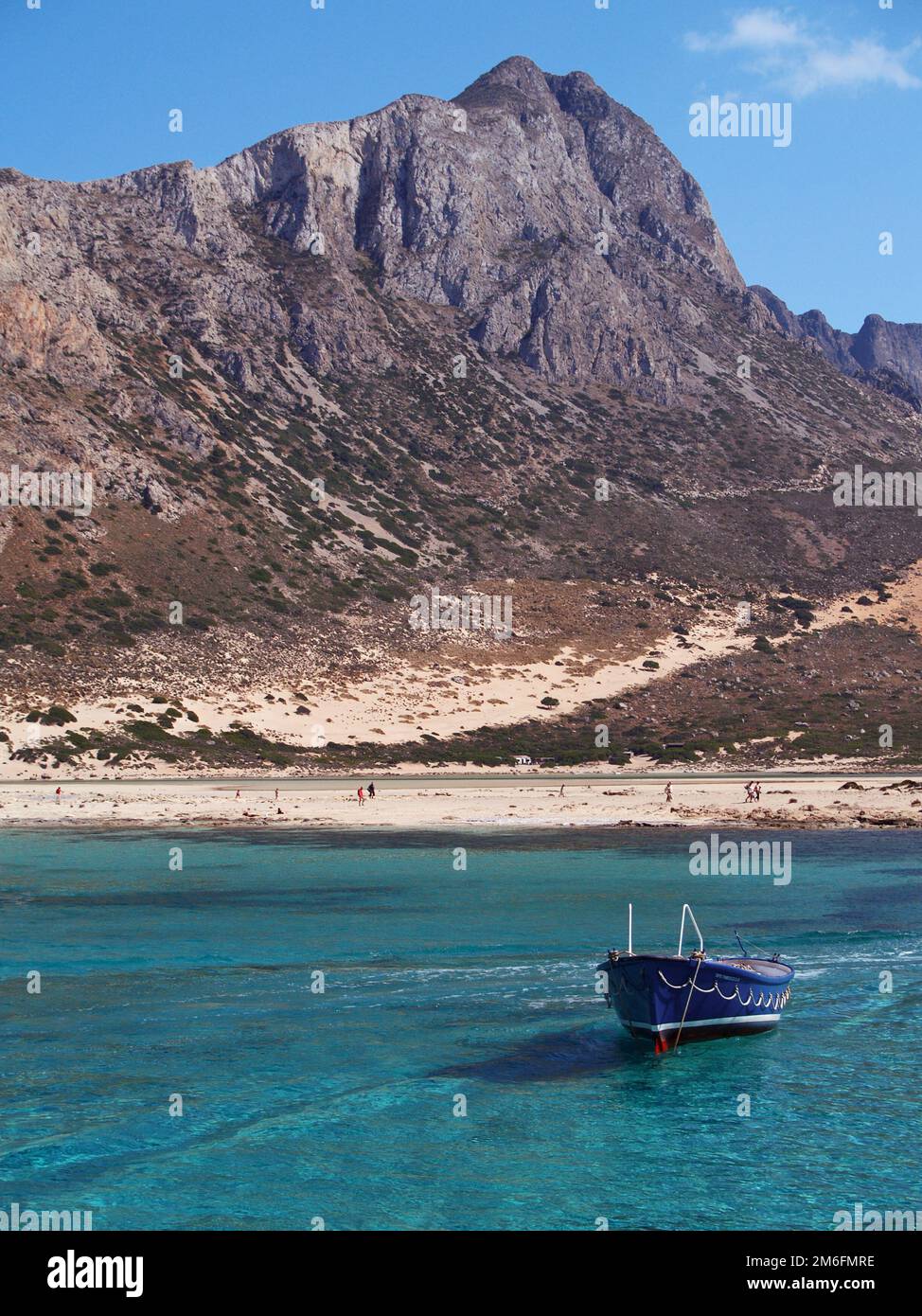 View of Balos Bay with a fishing boat, Crete, Greece Stock Photo - Alamy