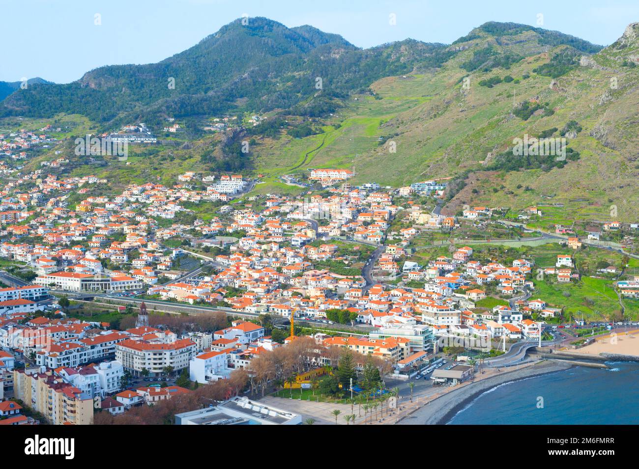 Madeira coast town skyline aerial Stock Photo - Alamy