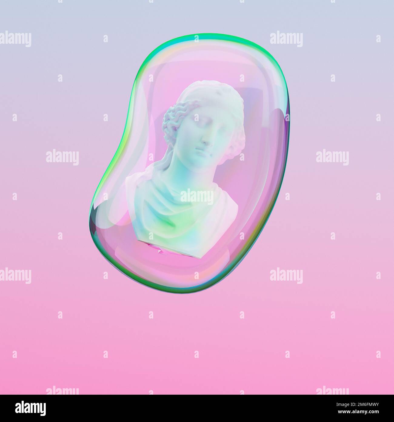 3D illustration, 3D rendering. Vaporwave concept. Bust of statue ...