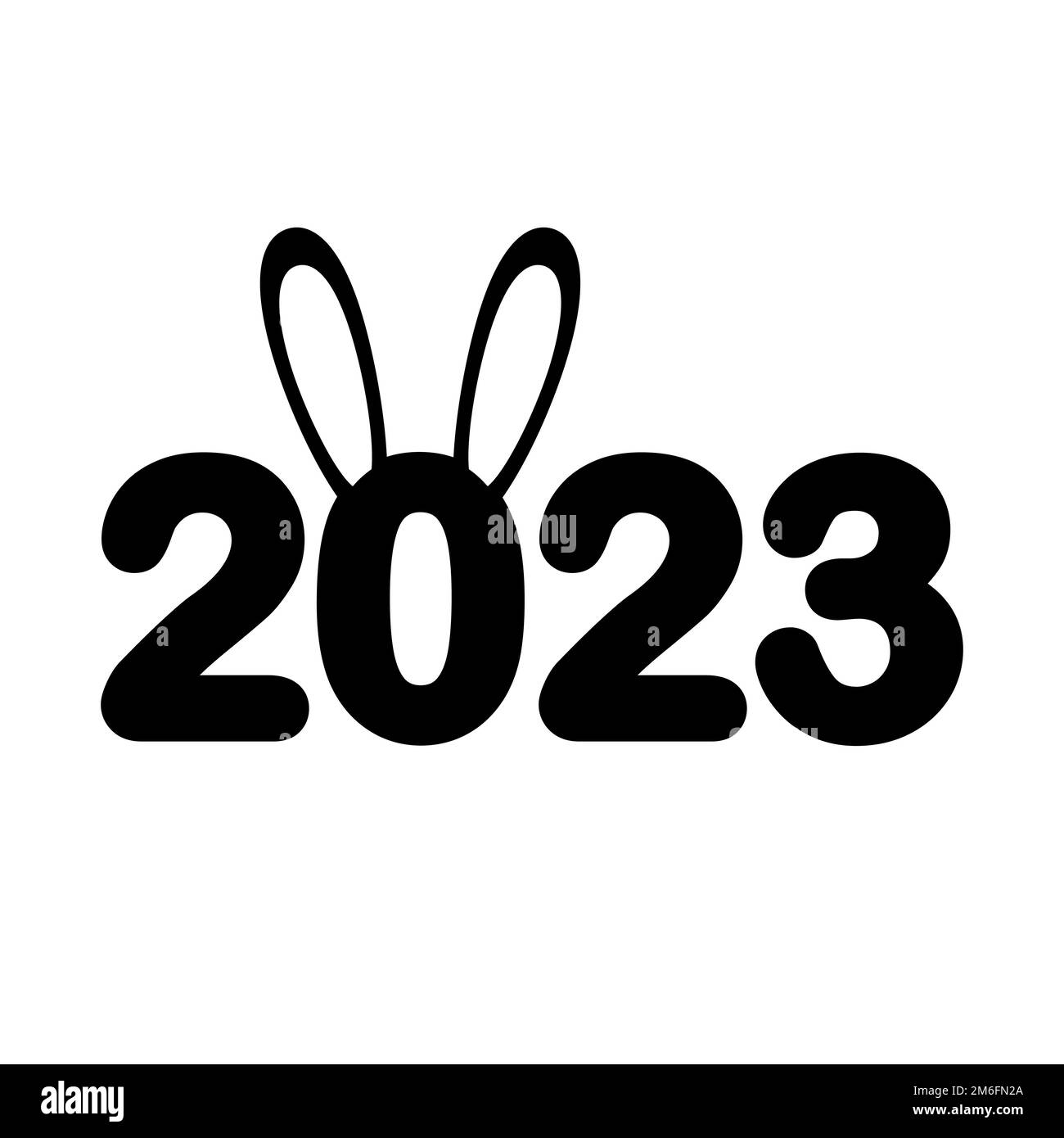 Vector flat 2023 lettering with rabbit bunny ears isolated on white ...