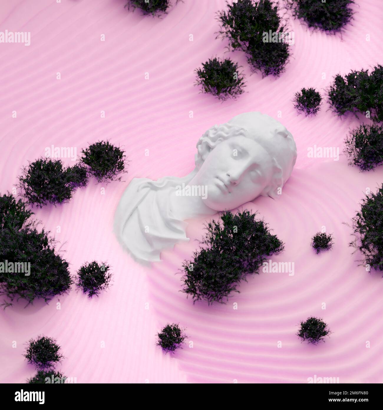 3D illustration, 3D rendering. Vaporwave concept. Bust of statue ...
