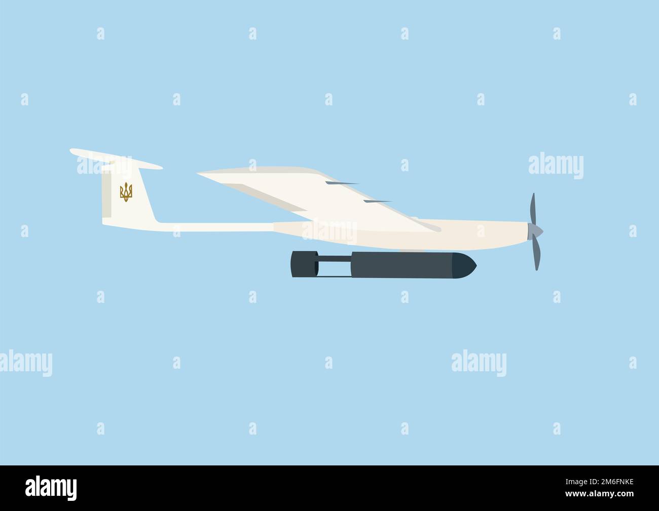 illustration of cartoon military drone with Ukrainian trident symbol ...