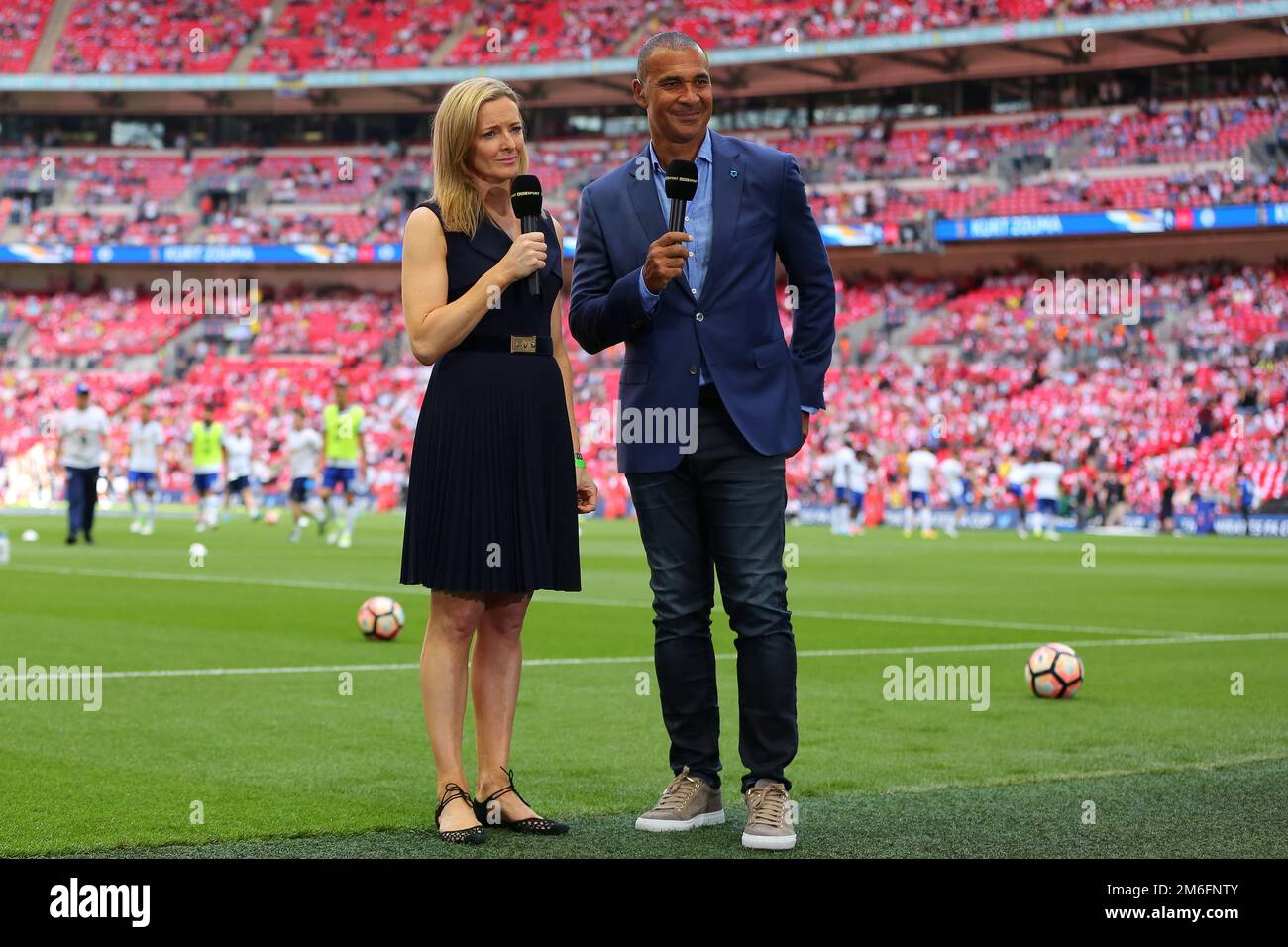 BBC Sport presenters, Gabby Logan and Ruud Gullit before the match ...