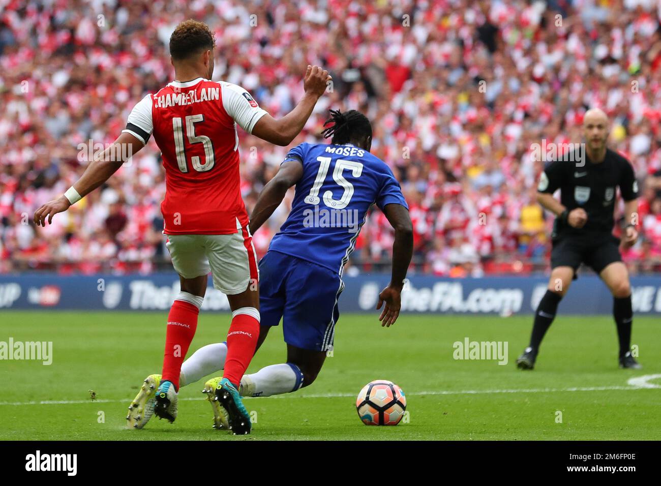 Victor Moses of Chelsea goes to ground in penalty area before Referee ...
