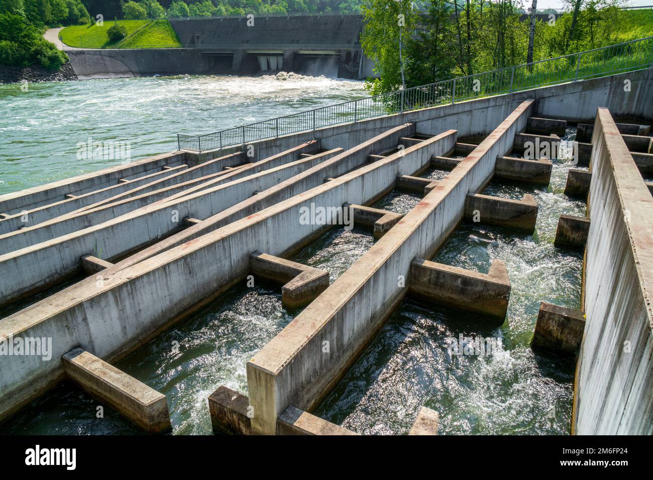 Fish ladder for spawning migration on the Lech River Stock Photo - Alamy