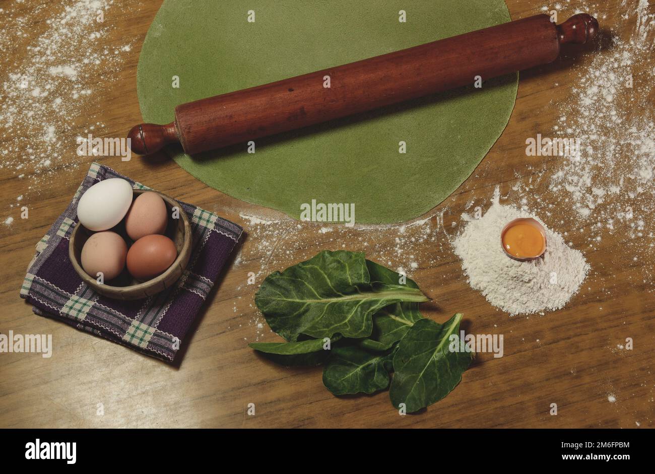 Ingredients ready on the table to make pasta of different flavors Stock ...
