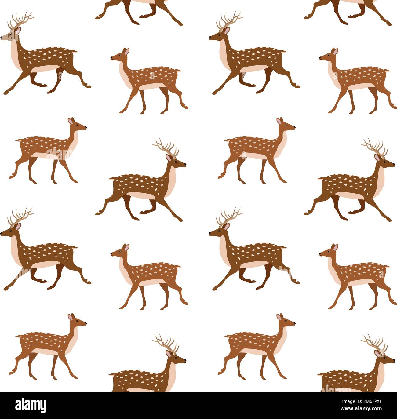 Vector seamless pattern of flat hand drawn pink deer isolated on white ...