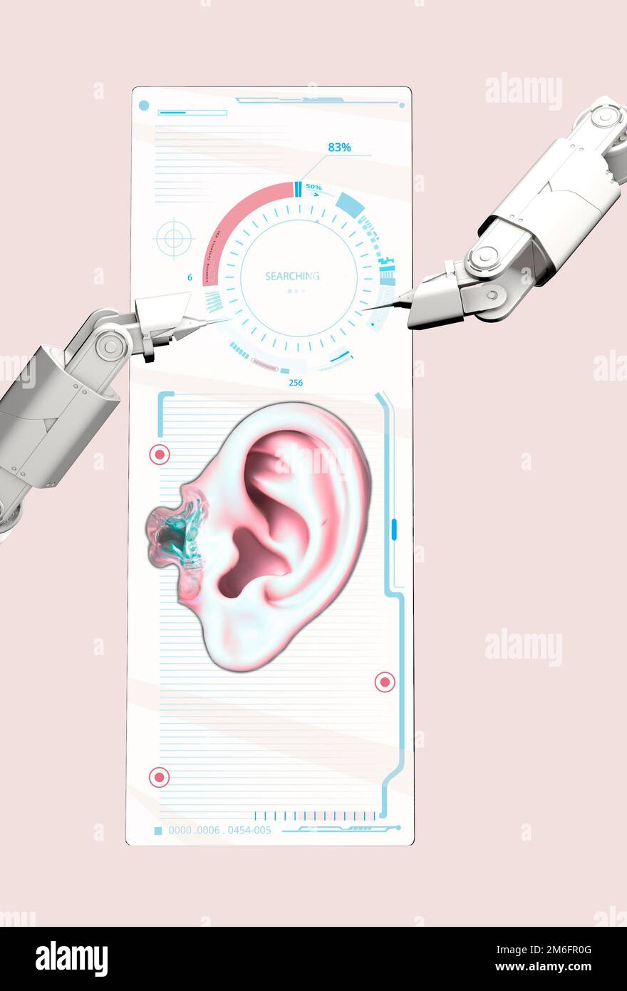 Robotic arm and transparent display. Hud. Ear study. Hearing problems and solutions. Ultrasound ...