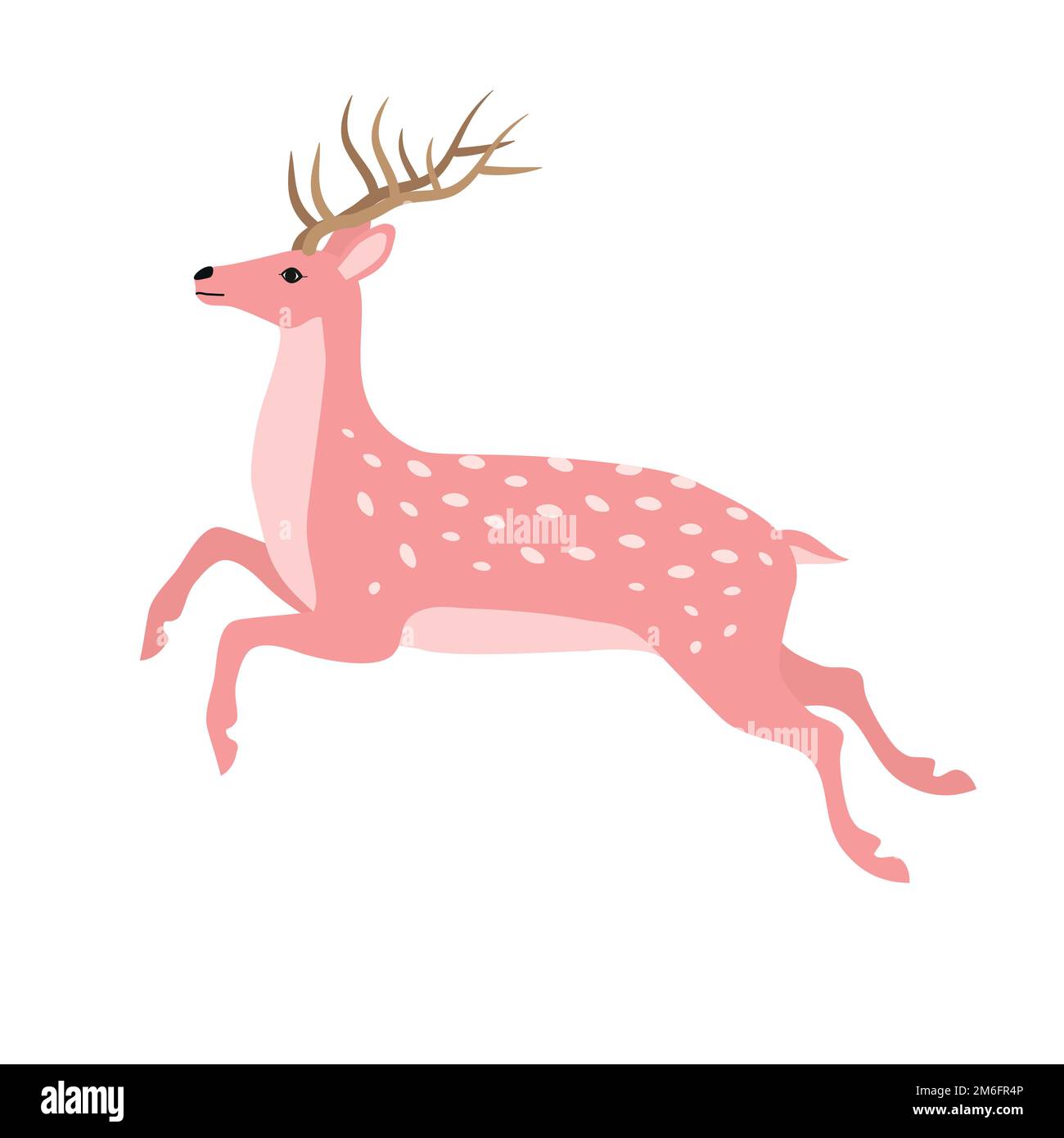 Vector flat hand drawn jumping pink deer isolated on white background ...