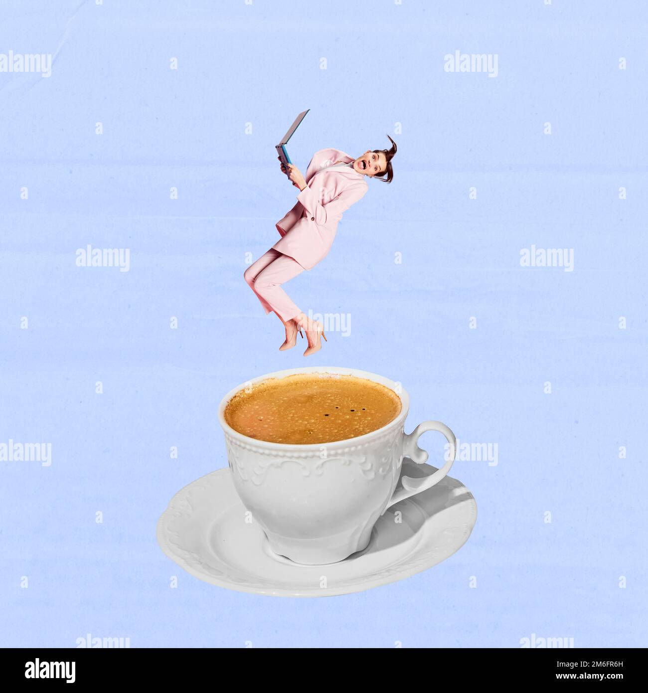 Contemporary art collage. Creative design. Energetic woman, employee ...