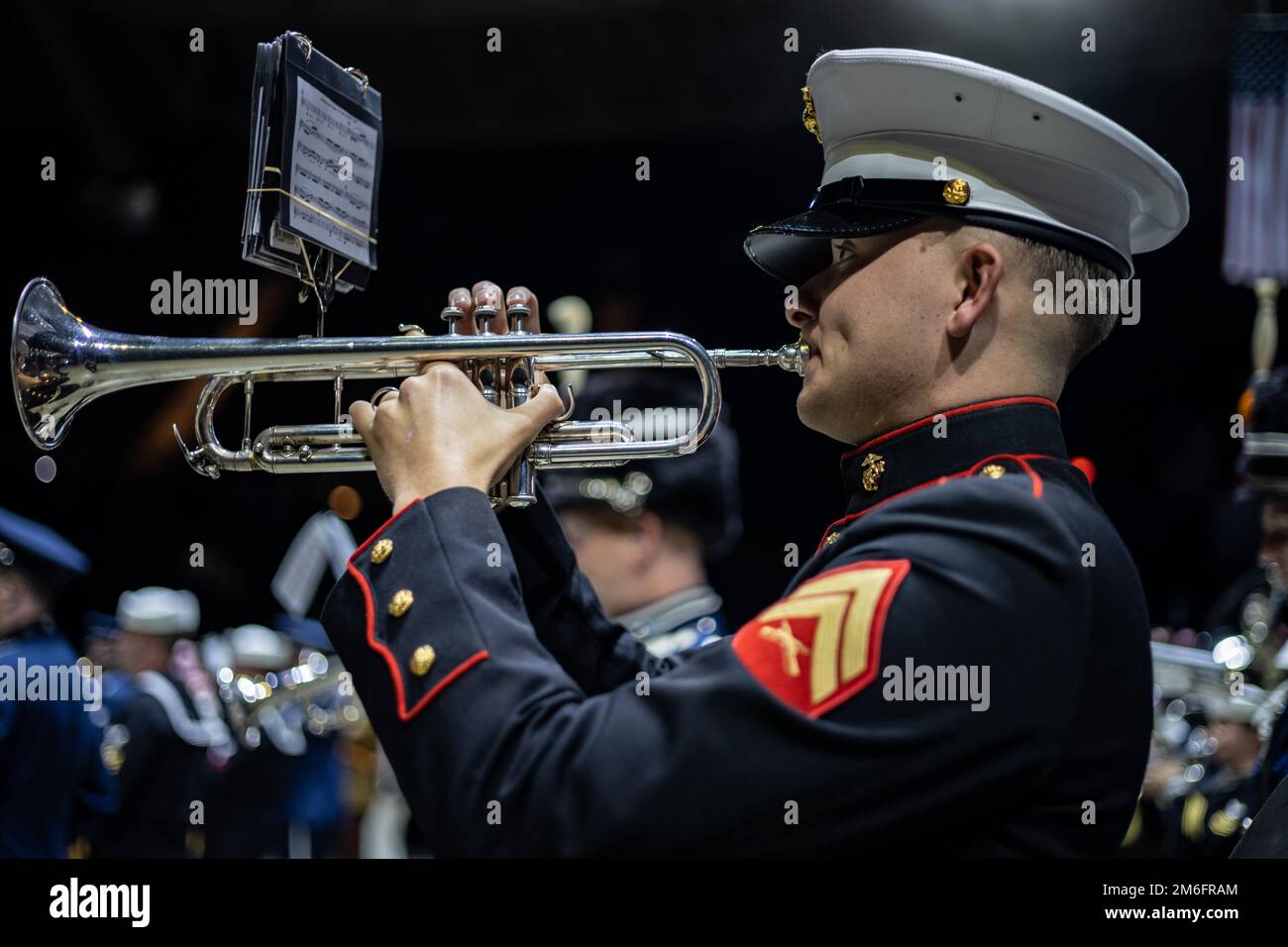 U.S. Marines with the Marine Forces Reserve (MFR) Band, perform at the ...