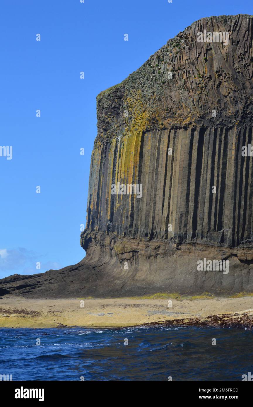 Side view of the rock formation of the Isle of Staffa, Scotland, near ...