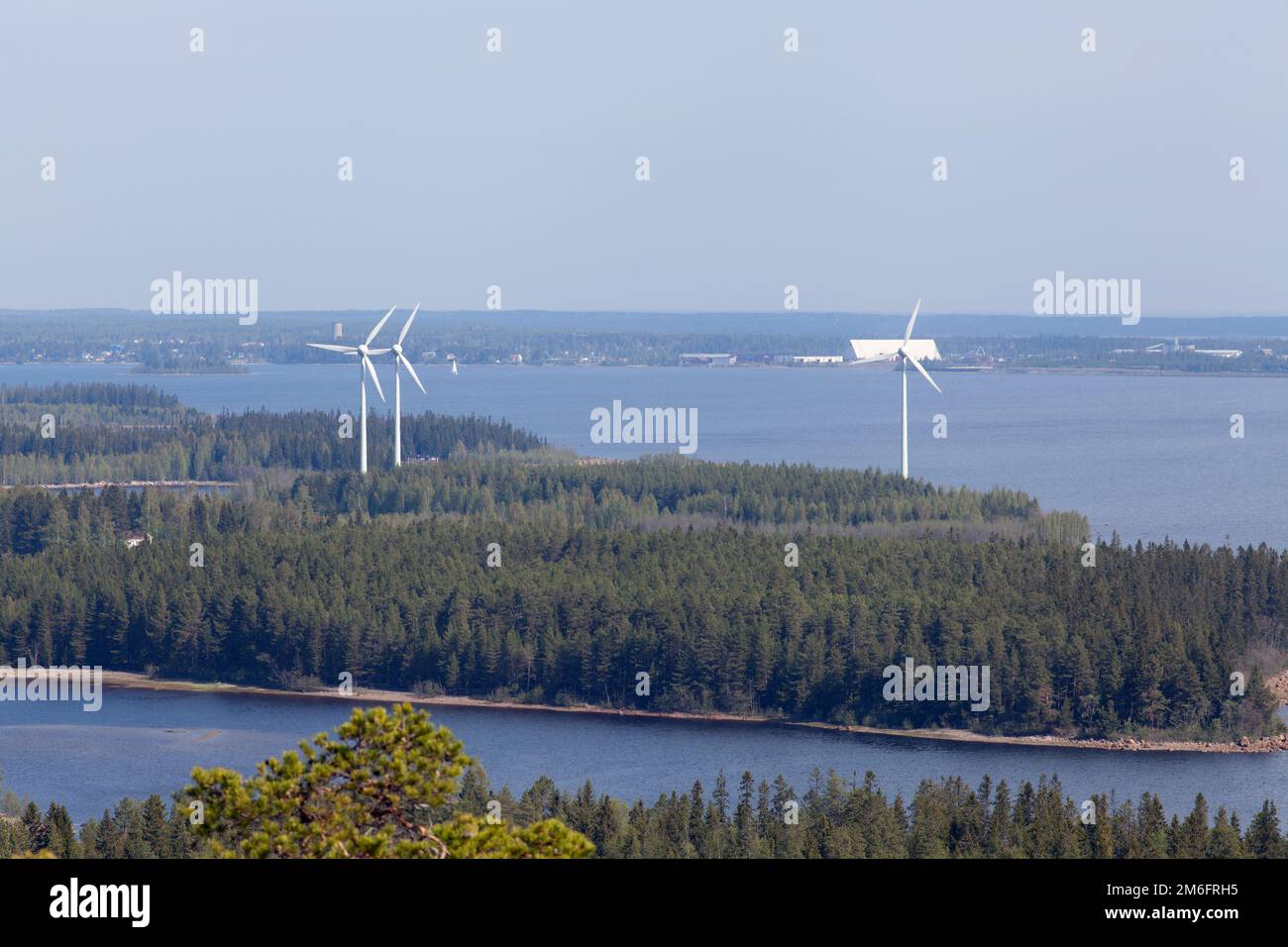 The coastal area, forests, and buildings. Power stations saw from hills ...