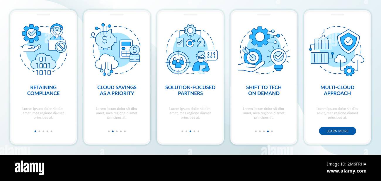 Cloud computing trends benefits blue onboarding mobile app screen Stock ...