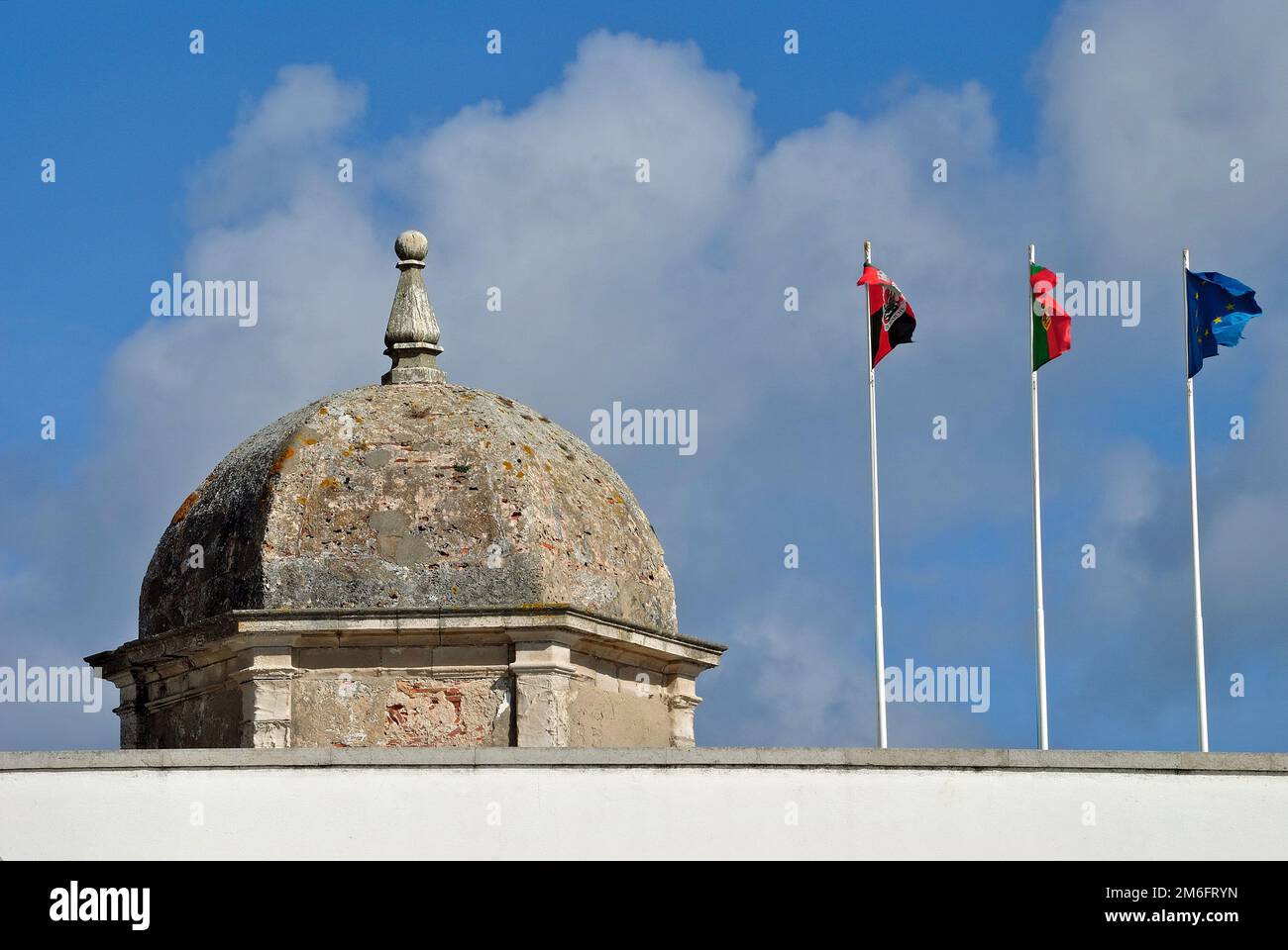 Dome of the Forte of Peniche with flags, Centro - Portugal Stock Photo ...