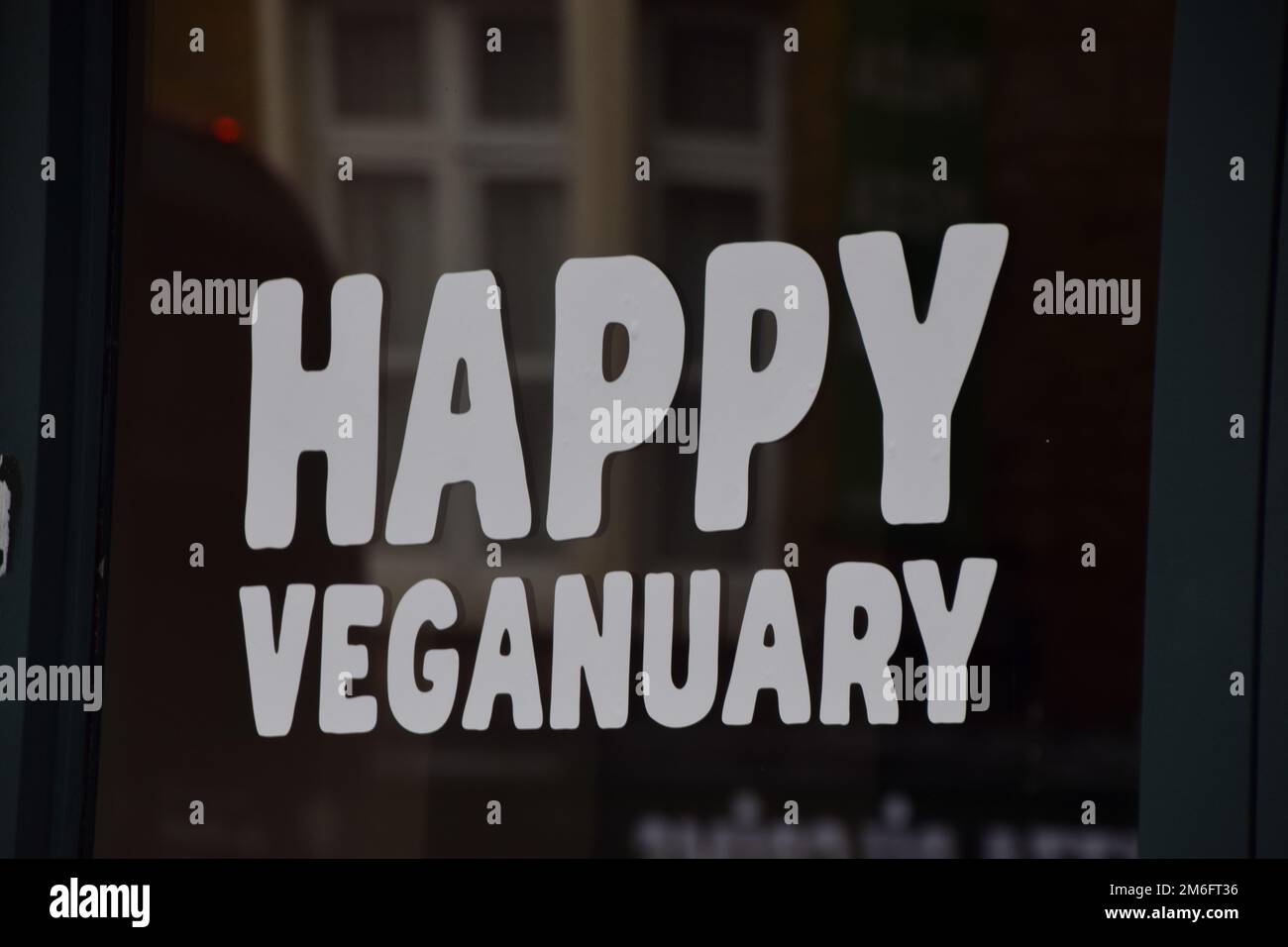 London, England, UK. 4th Jan, 2023. Happy Veganuary sign at a ...