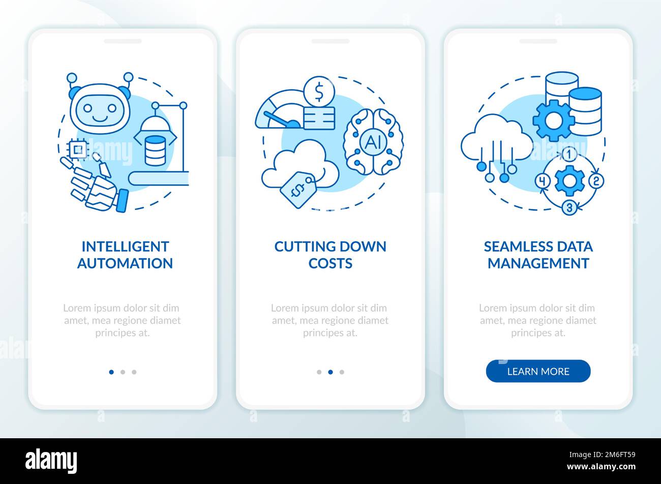 Robotics In Data Computing Benefits Blue Onboarding Mobile App Screen