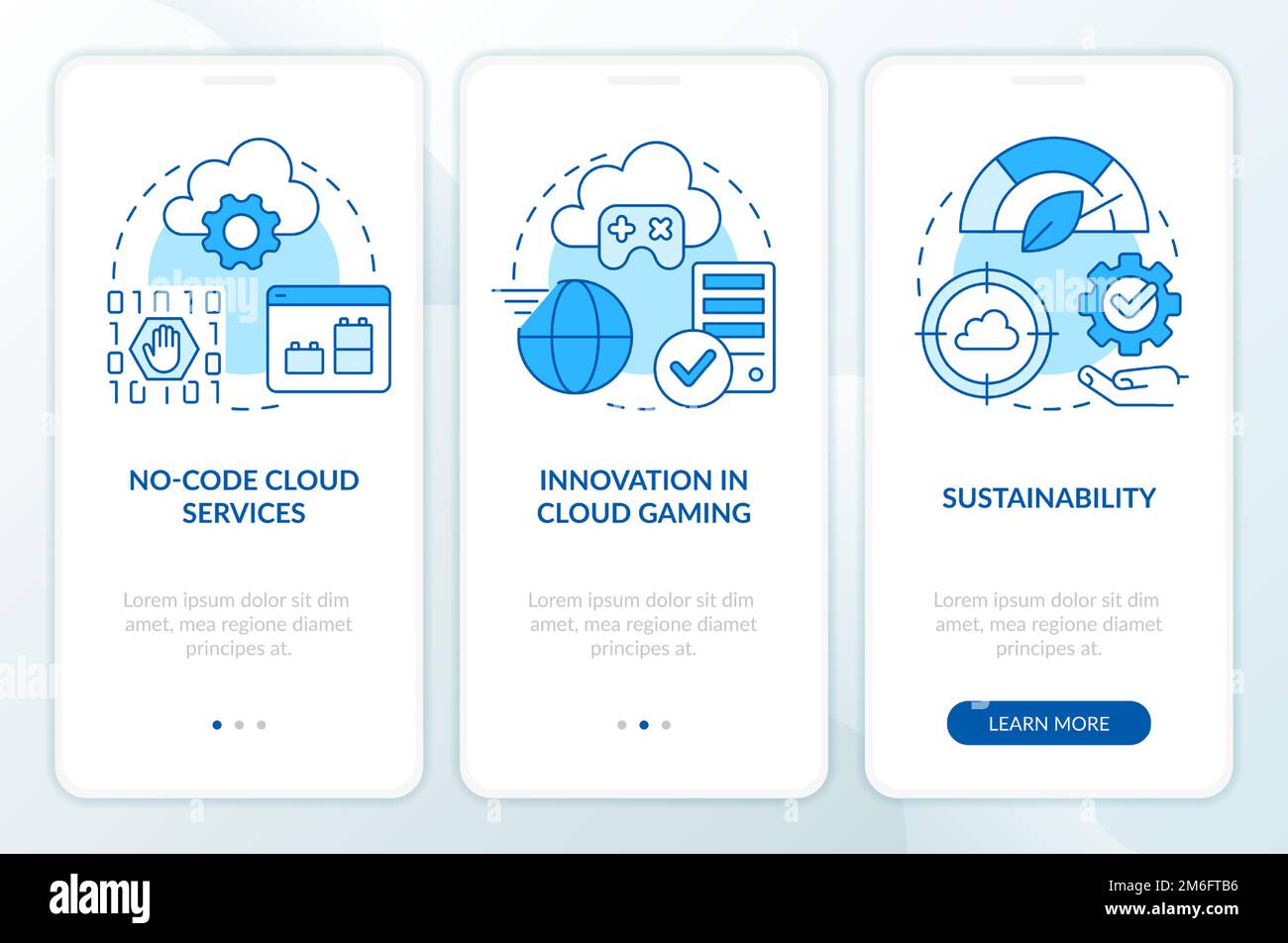 Cloud computing technologies blue onboarding mobile app screen Stock ...