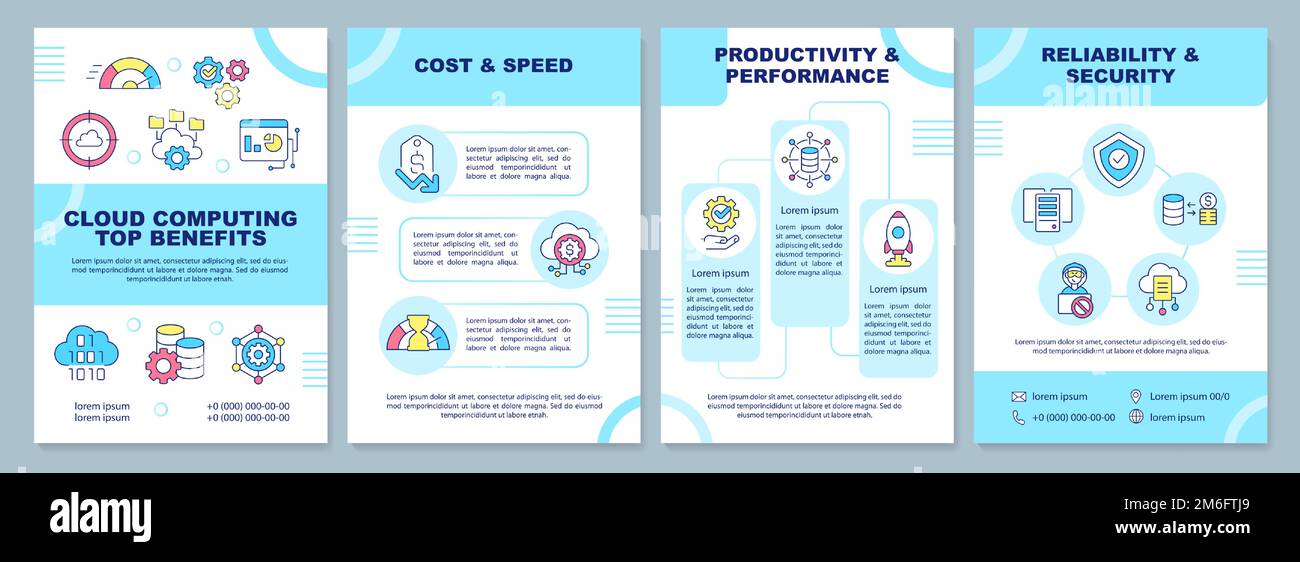 Cloud computing top benefits turquoise brochure template Stock Vector ...