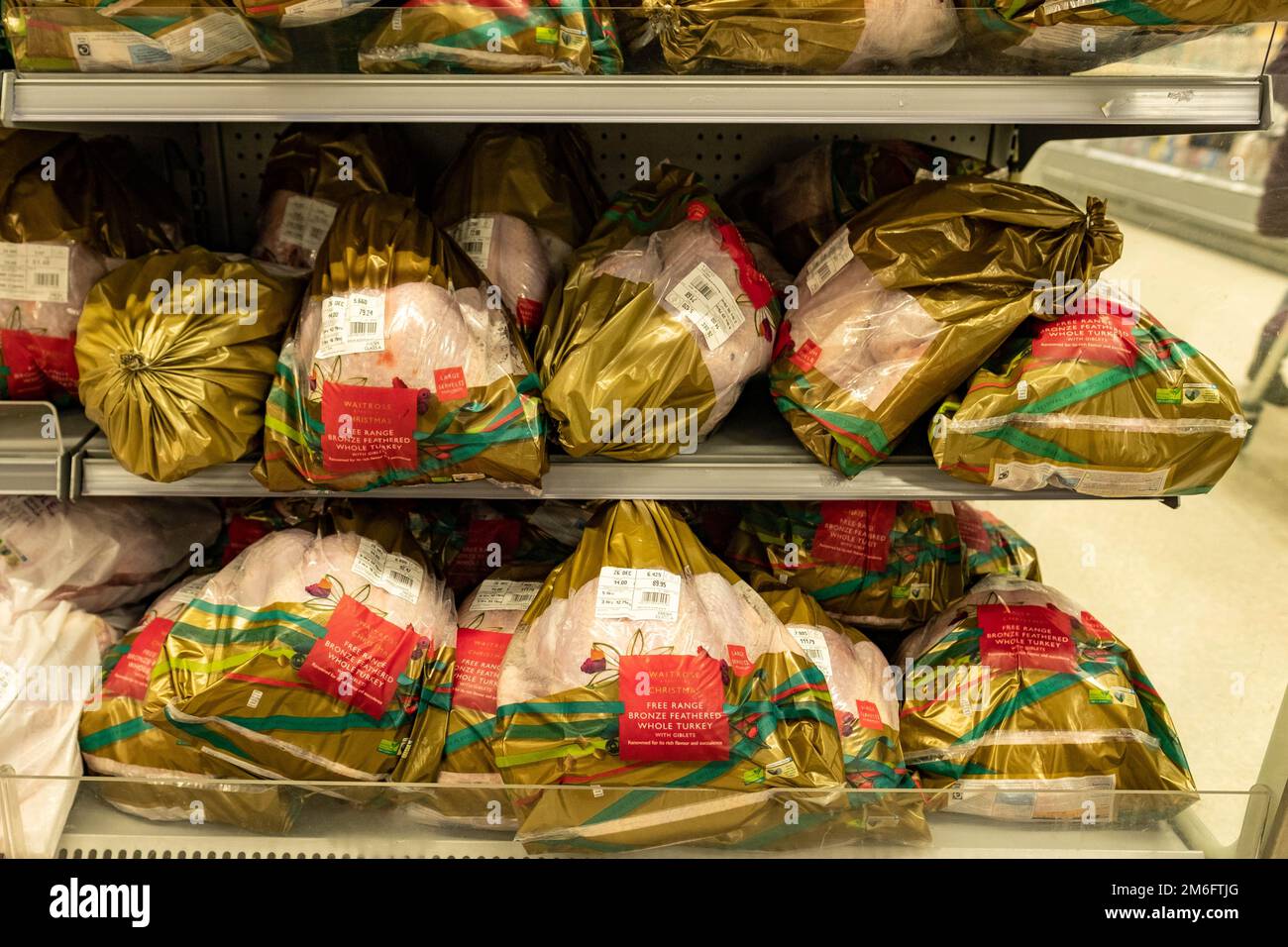 Surrey UK- December 2022: Turkeys for sale inside Waitrose supermarket ...