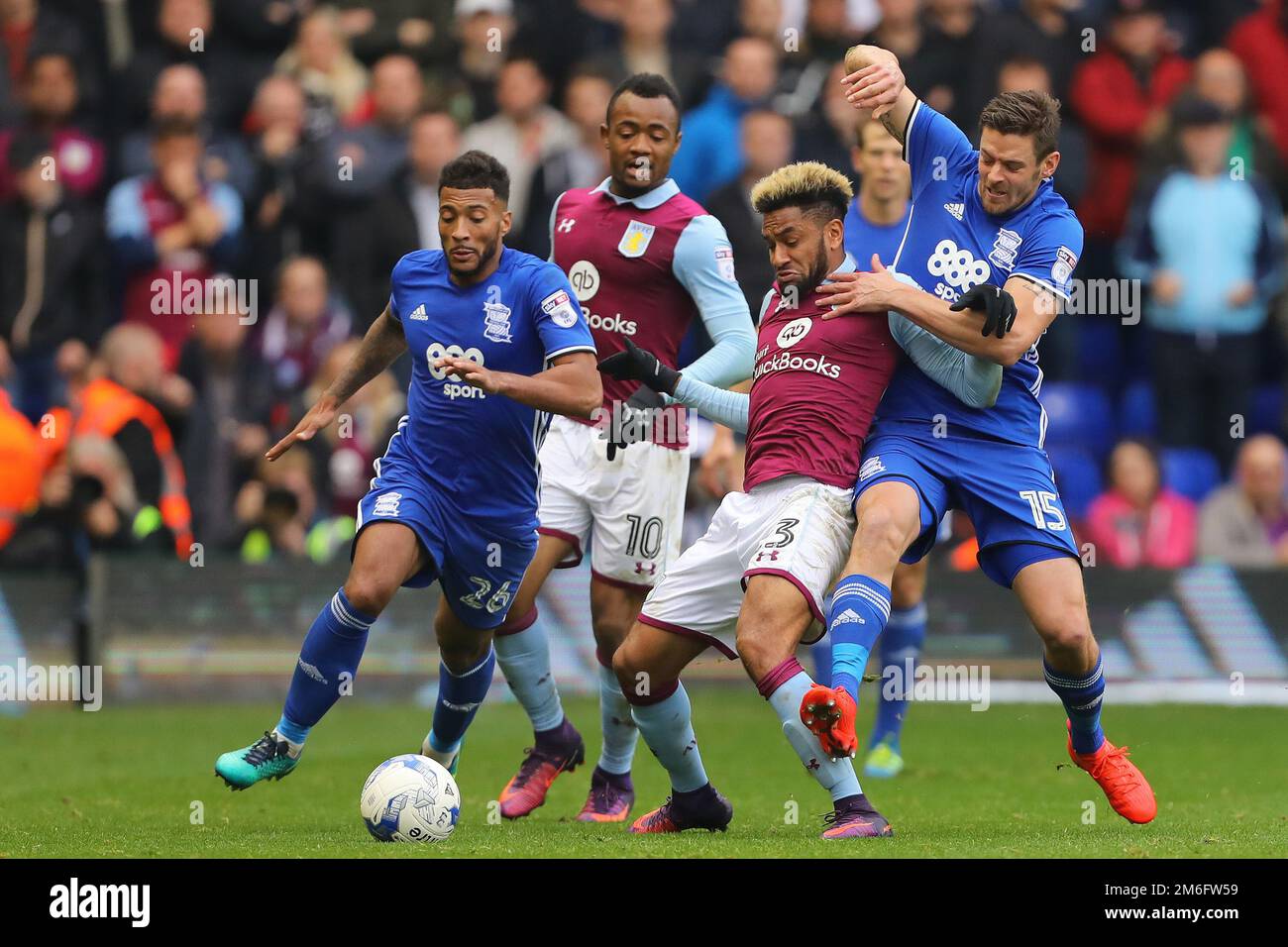 Jordan Amavi of Aston Villa battles with David Davis (left) and Lukas ...