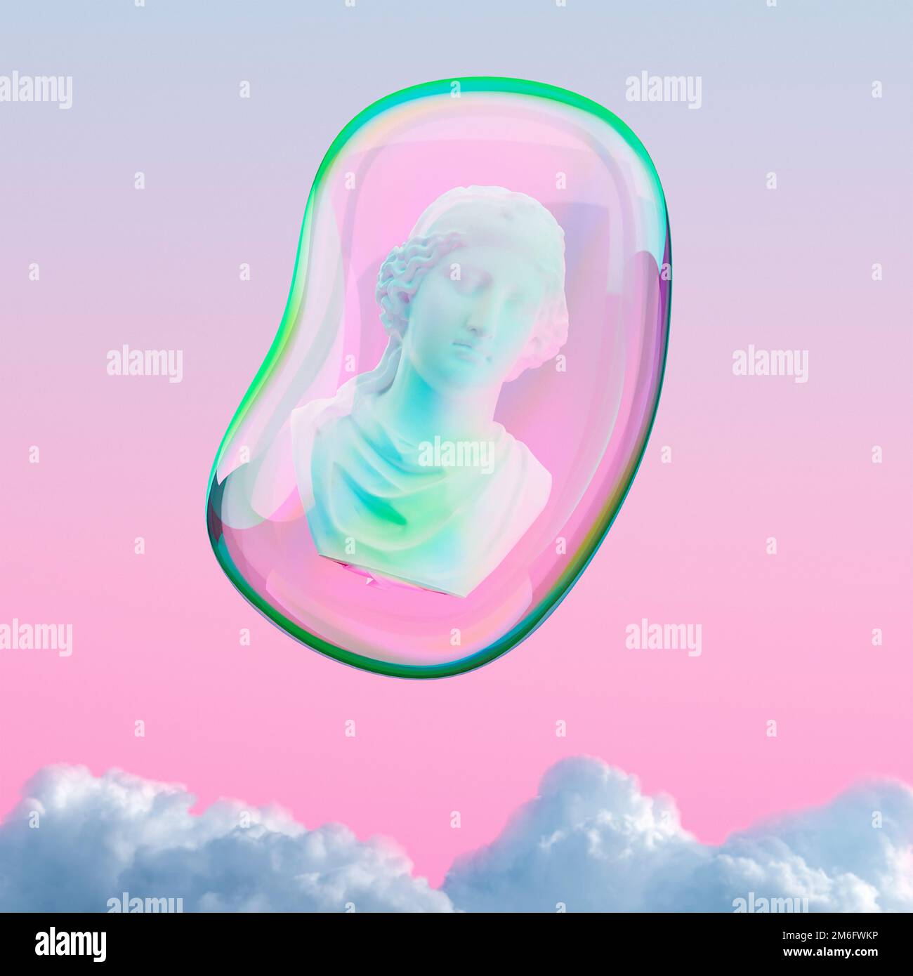 3D illustration, 3D rendering. Vaporwave concept. Bust of statue ...