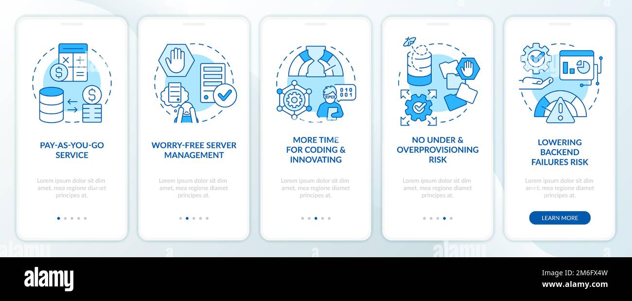 Serverless computing advantages blue onboarding mobile app screen Stock ... Serverless computing advantages blue onboarding mobile app screen Stock ...