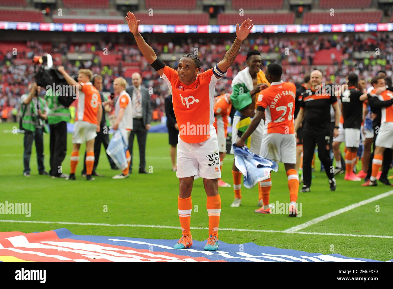 Neil Danns of Blackpool celebrates at the final whistle - Blackpool v ...