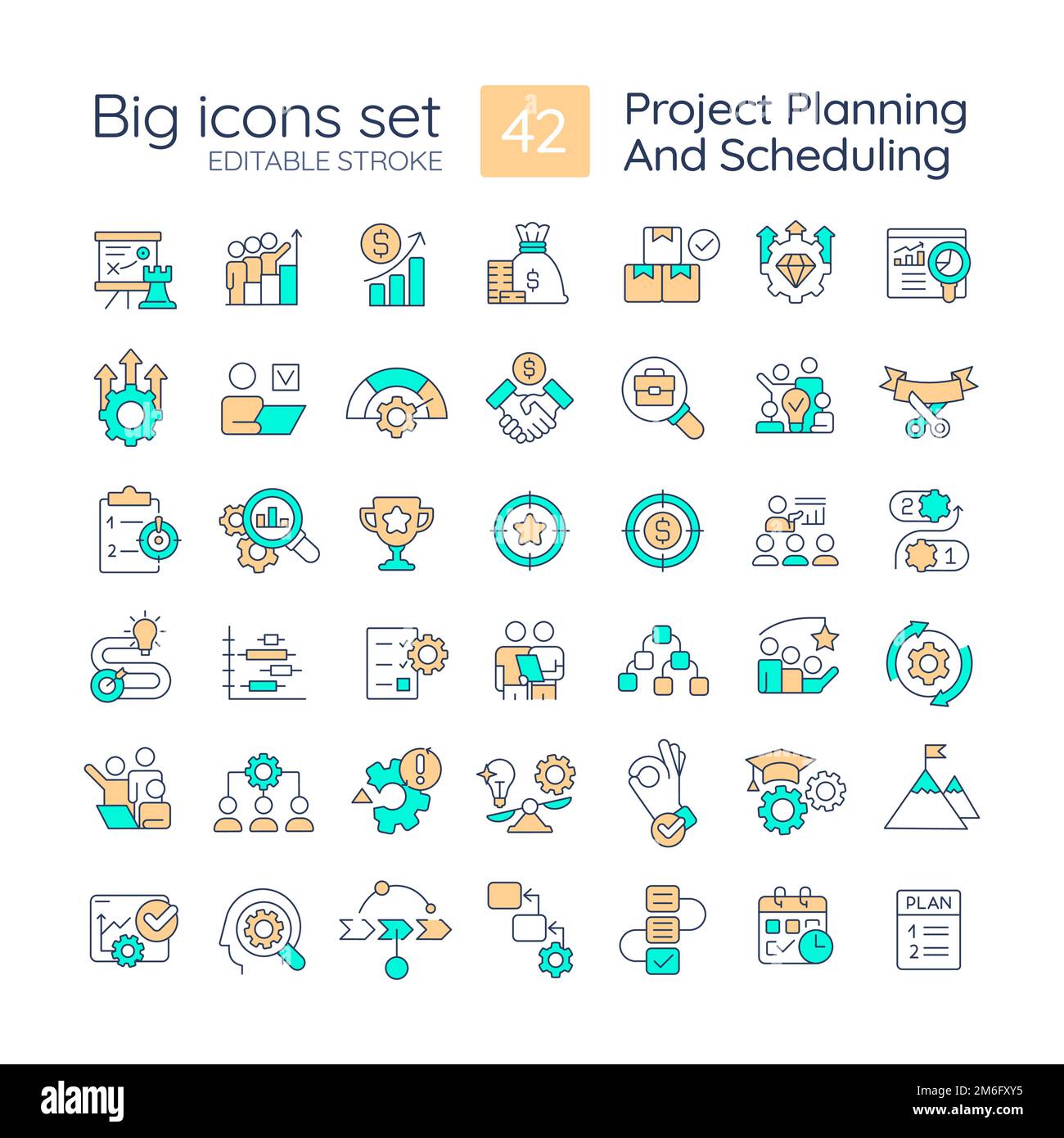 Project planning and scheduling RGB color icons set Stock Vector Image ...