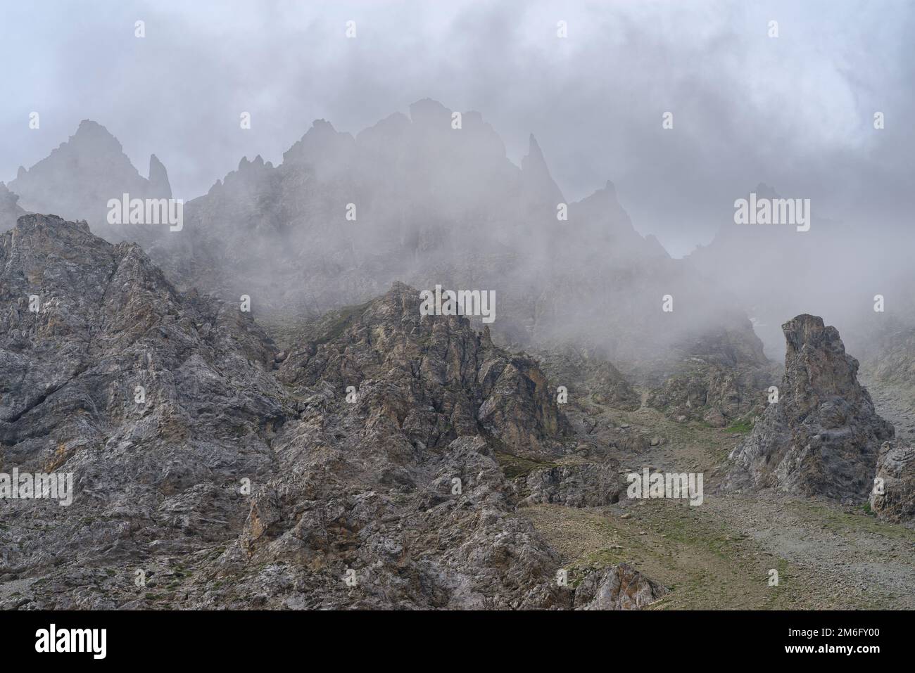 Mountain rocks in Italian Alps massif, Maira Valley, during trek in ...