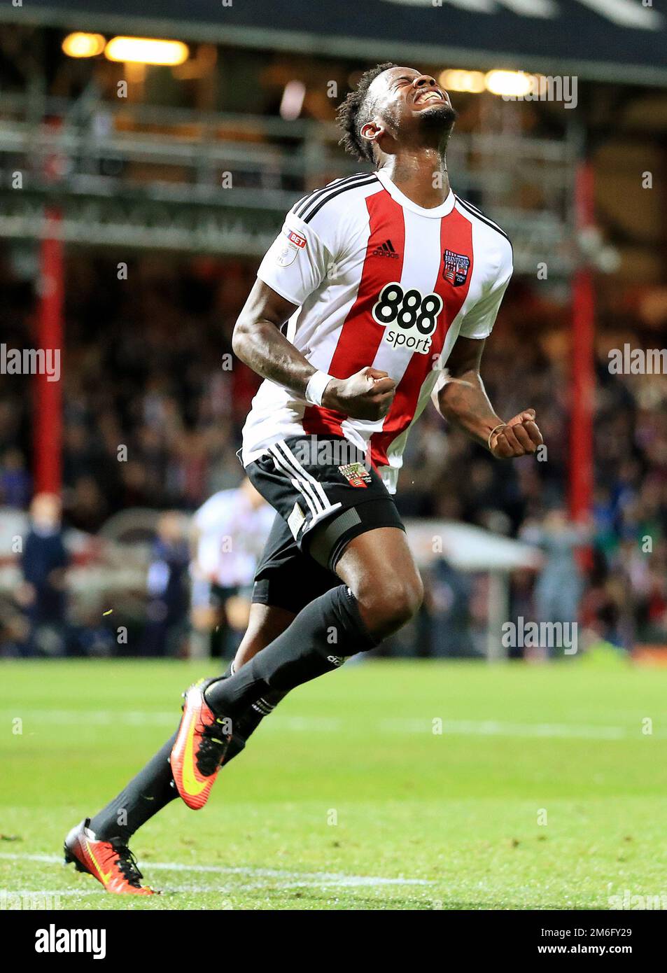Josh Clarke of Brentford celebrates after scoring as he makes it 1-0 ...