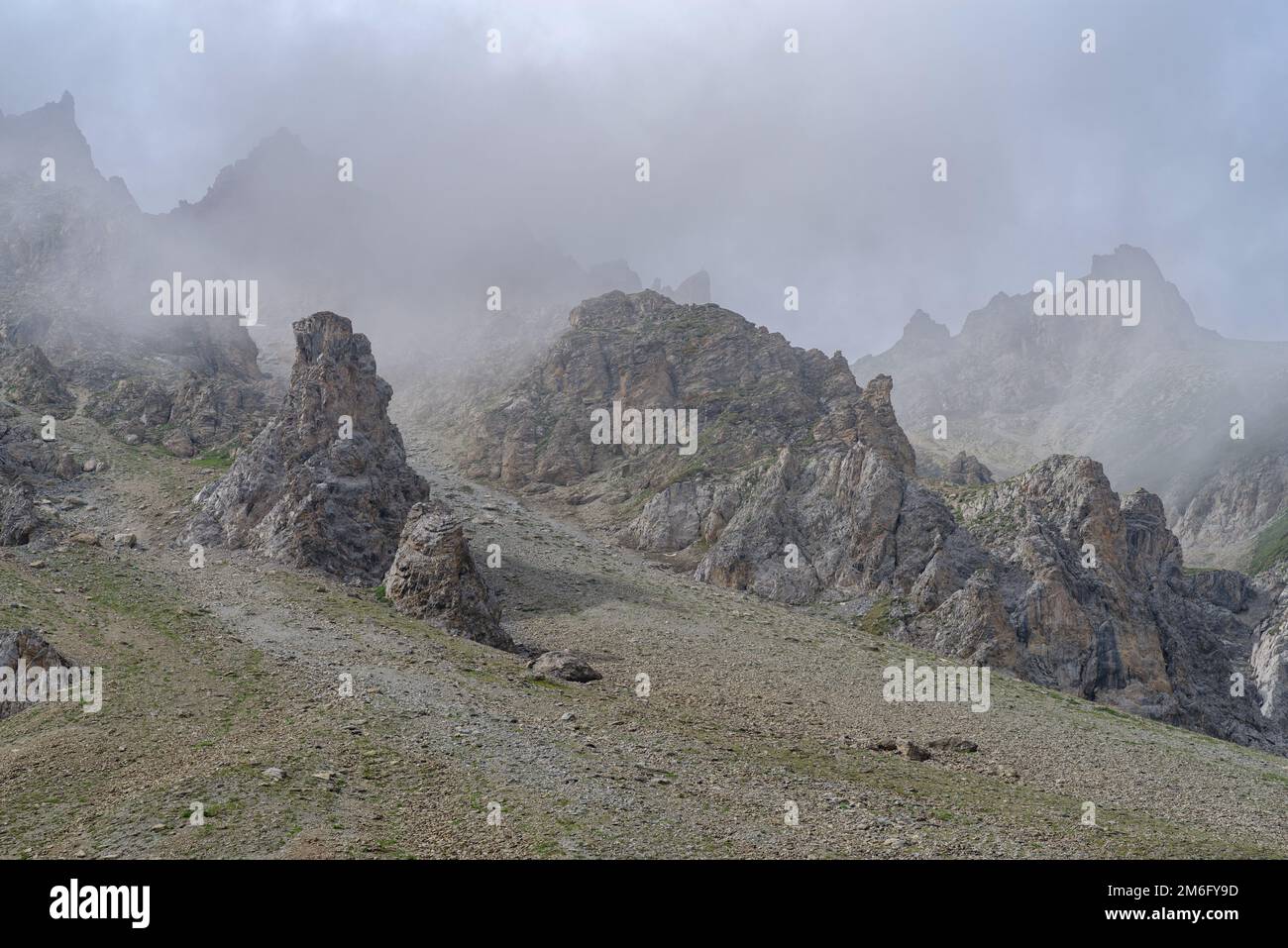 Mountain rocks in Italian Alps massif, Maira Valley, during trek in ...