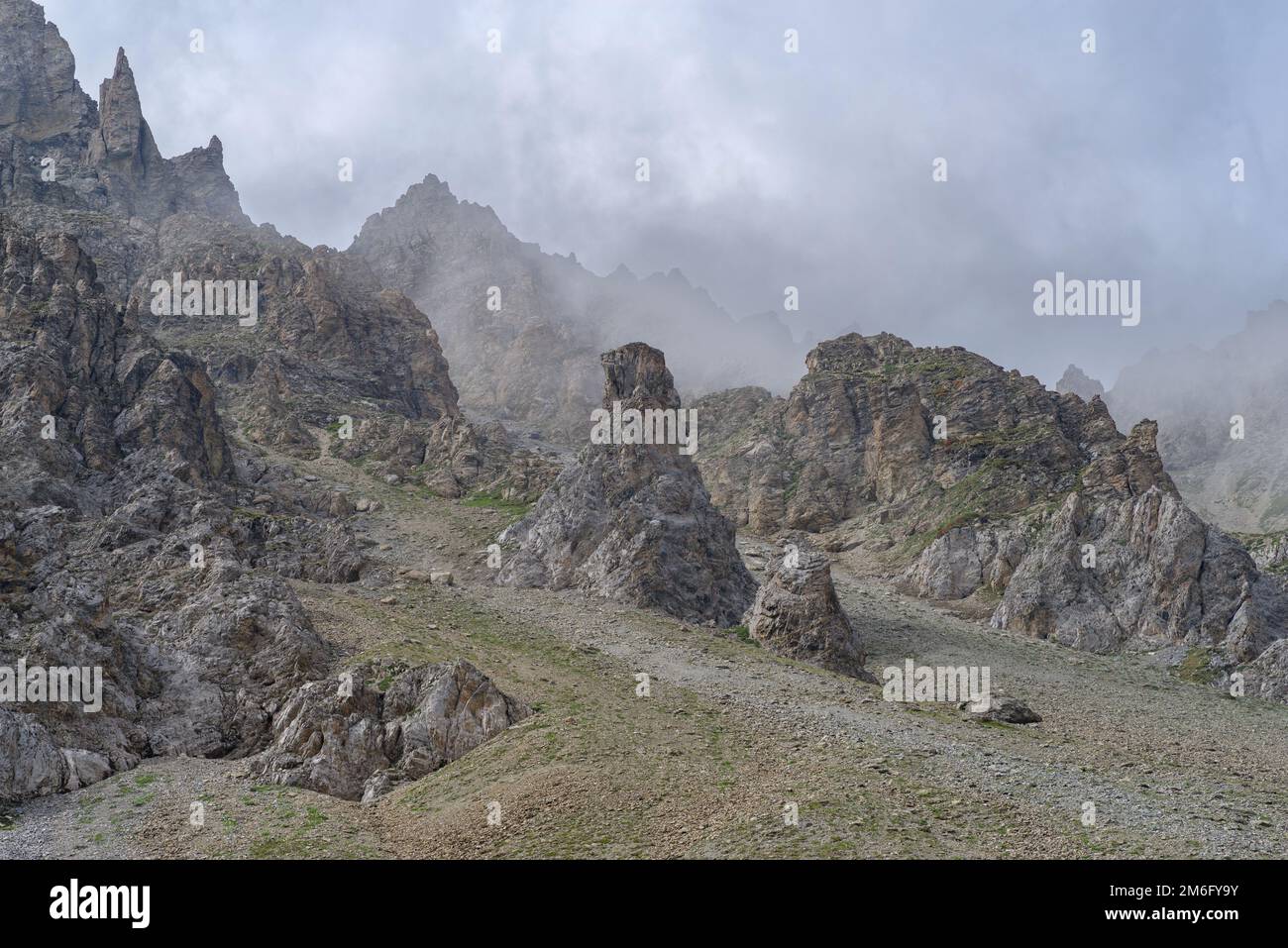 Mountain rocks in Italian Alps massif, Maira Valley, during trek in ...