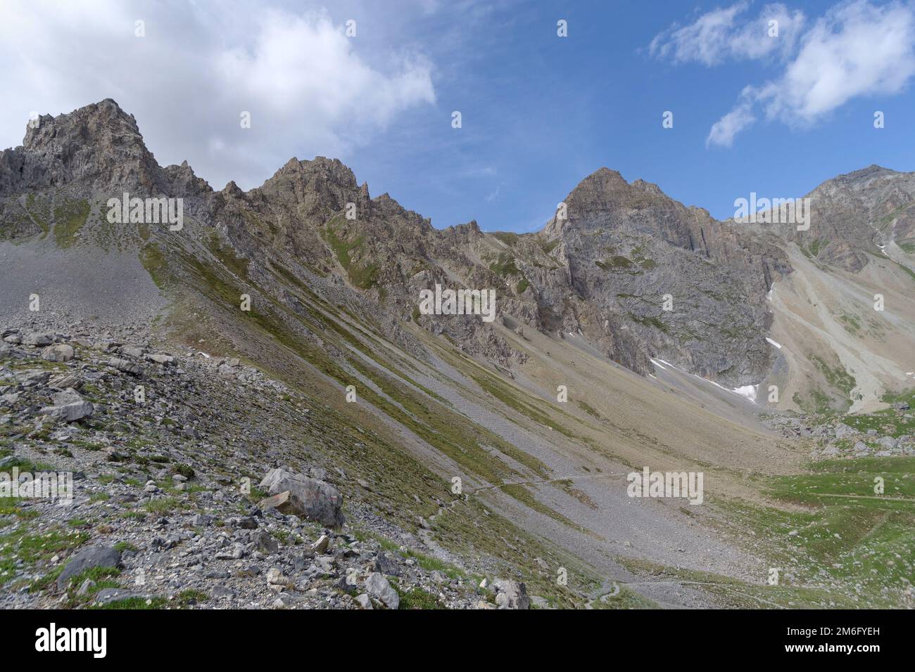 Scenic Alpine landscape in Maira valley, Italian Cottian Alps mountain ...