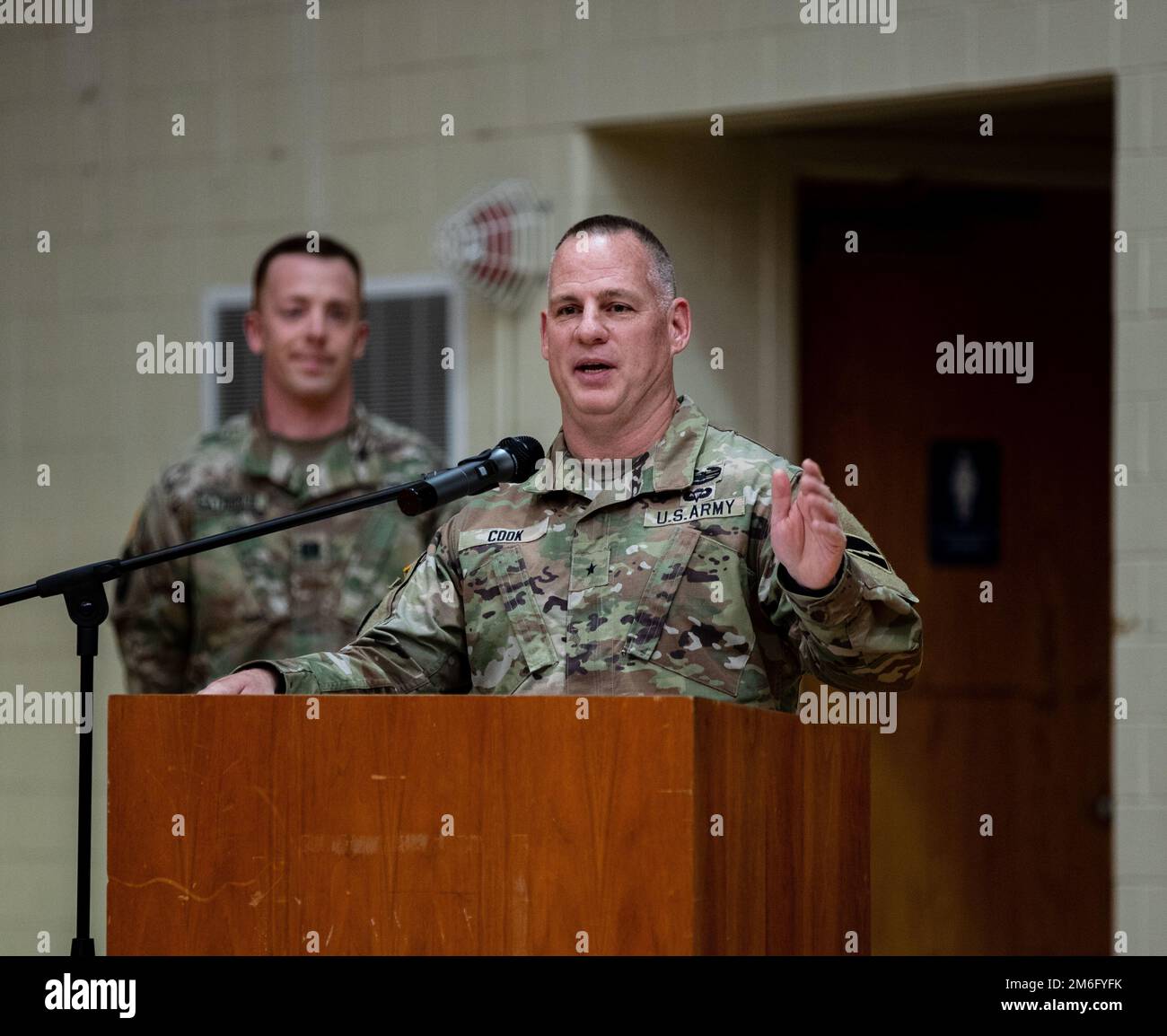 Army Reserve Brig. Gen. Christopher W. Cook addresses soldiers during ...